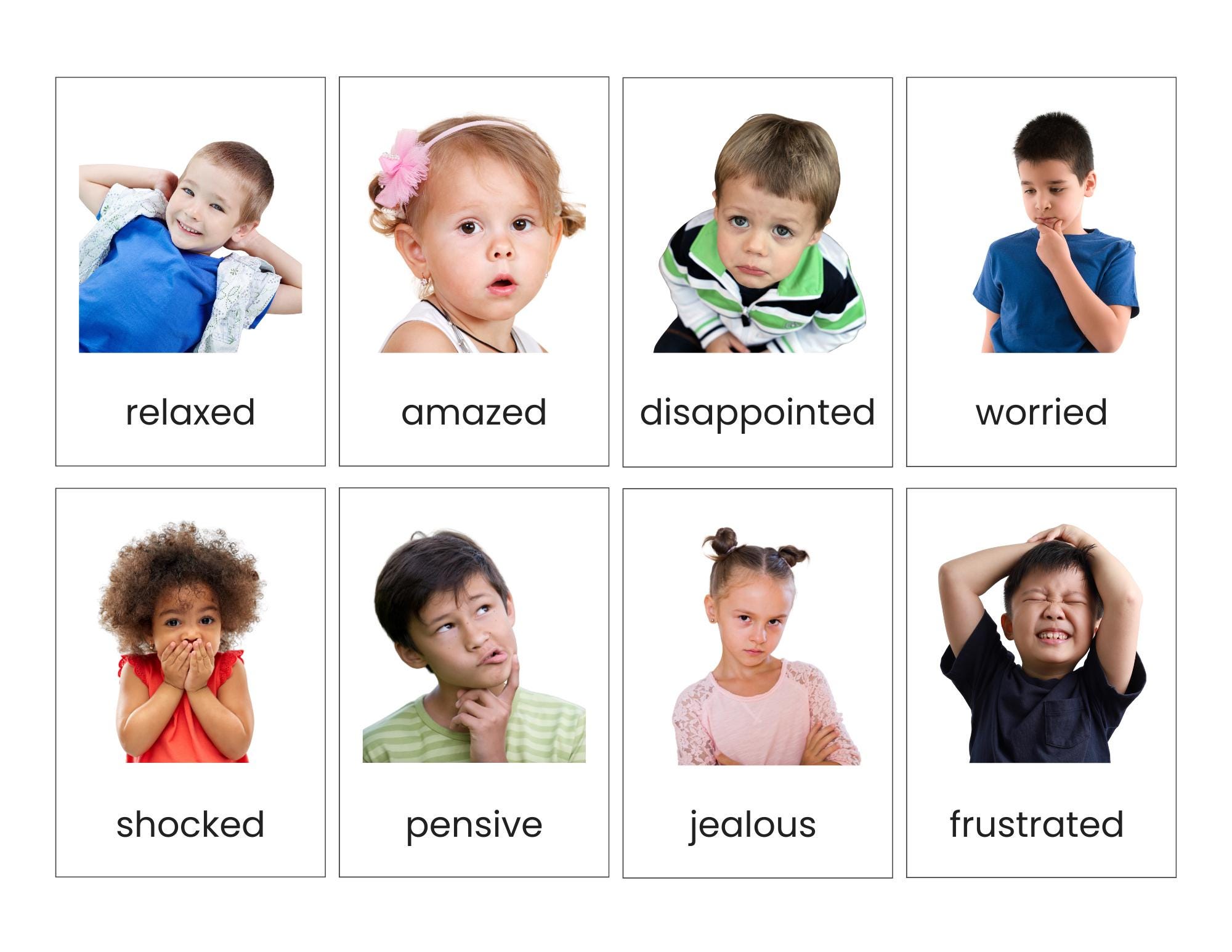 24 Photo Emotions Flashcards, Printable Feelings Flash Cards, Real ...