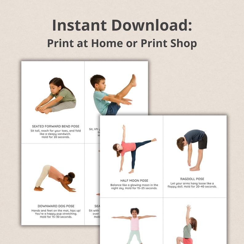 Kids Yoga Flash Cards, Printable Kids Yoga Cards With Descriptions – 50 ...