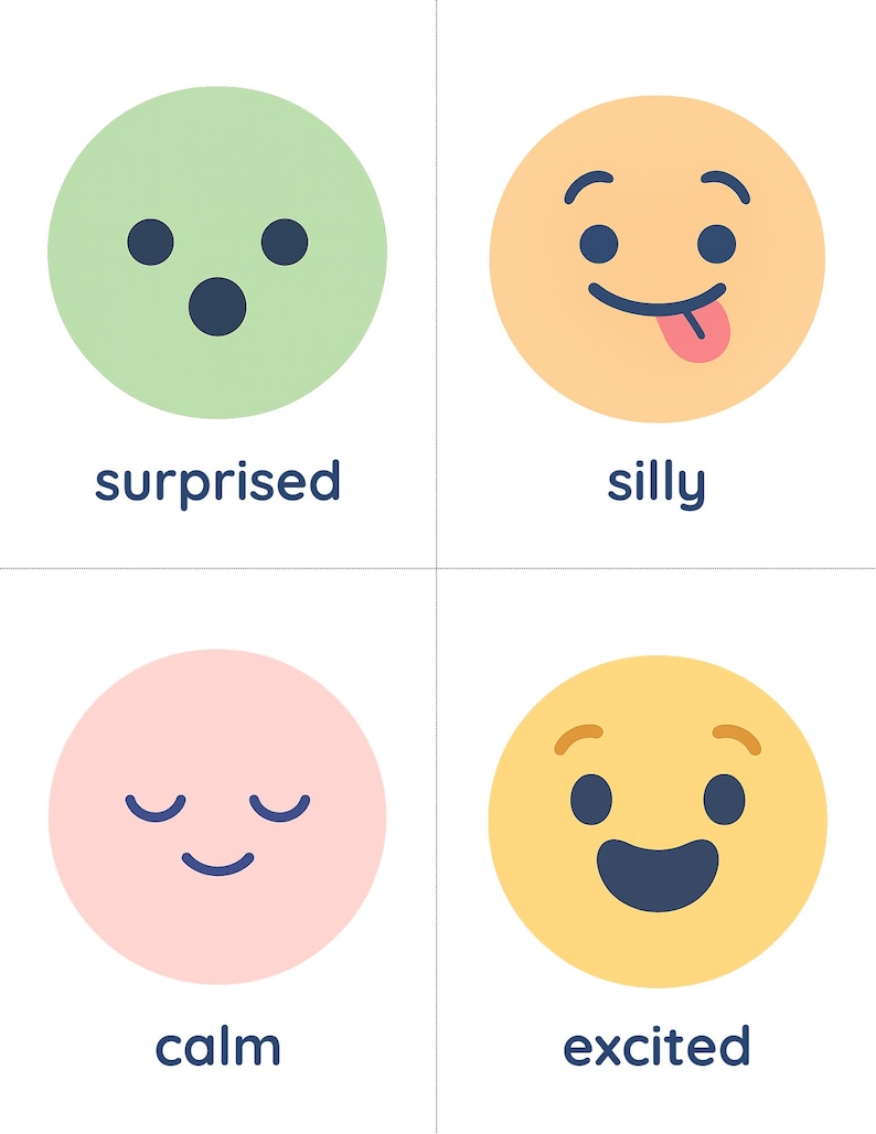 Cute Emotion Faces Flashcards for Kids – Printable Feelings Cards ...