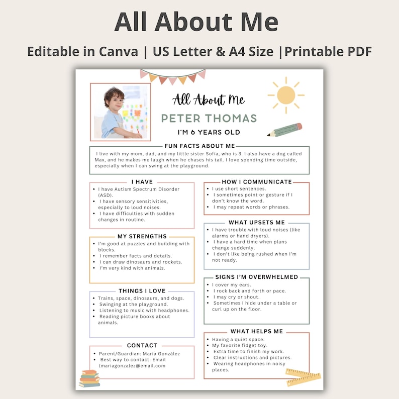 All About My Child | Special Needs Teacher Guide | Editable School ...