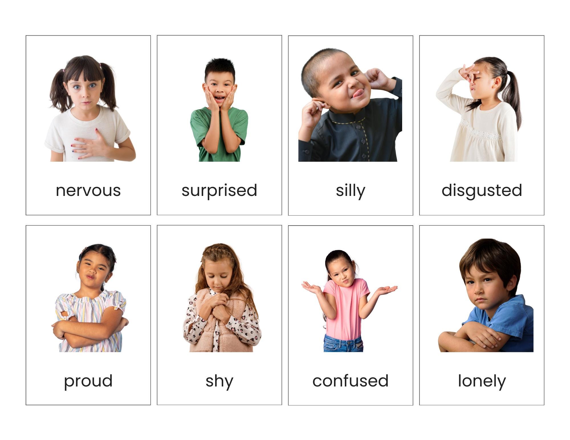 24 Photo Emotions Flashcards, Printable Feelings Flash Cards, Real ...