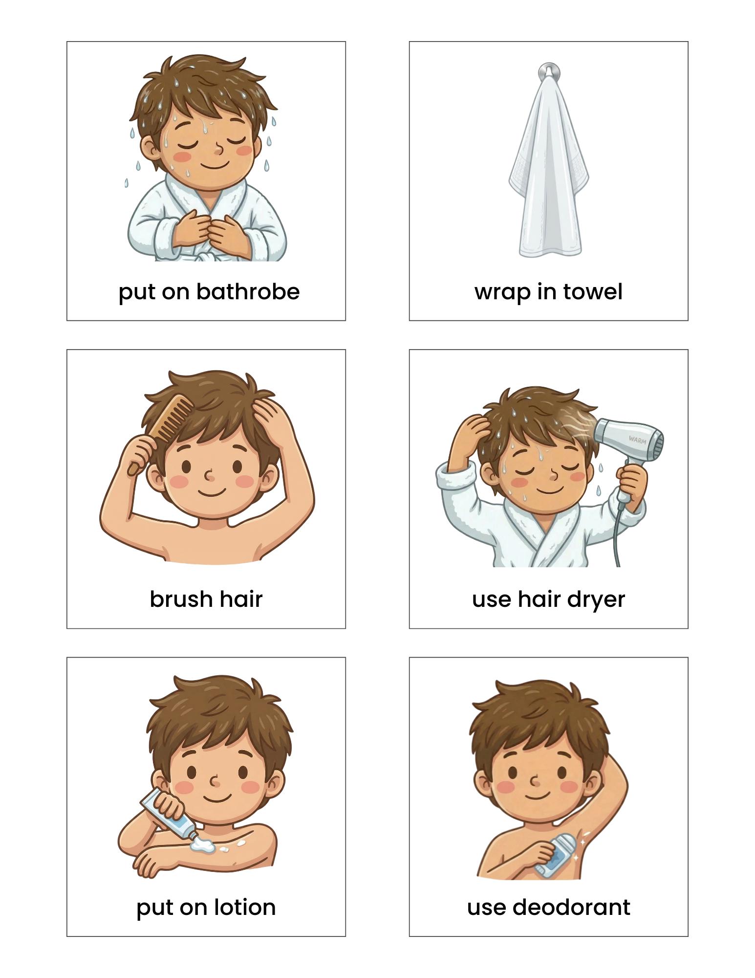 Editable Autism Shower Routine Flashcards for Boys, AAC Communication ...