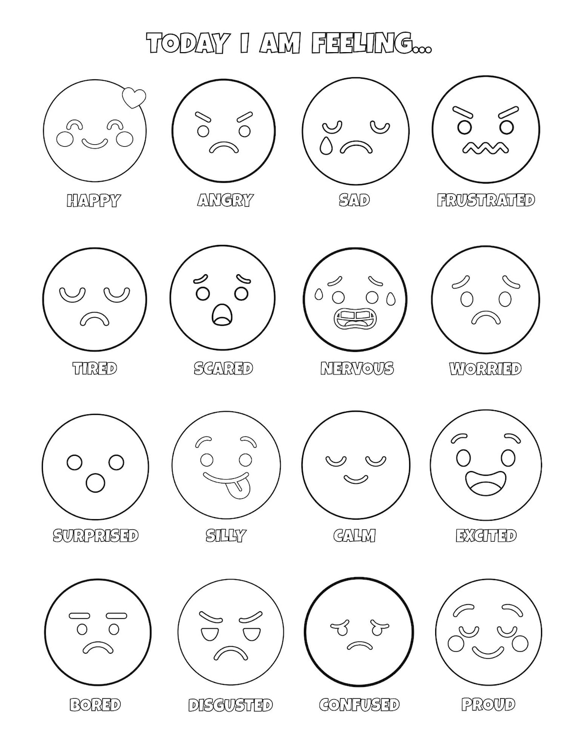 Emotions Colouring Sheet - Today I Am Feeling - 16 Emotion Faces ...