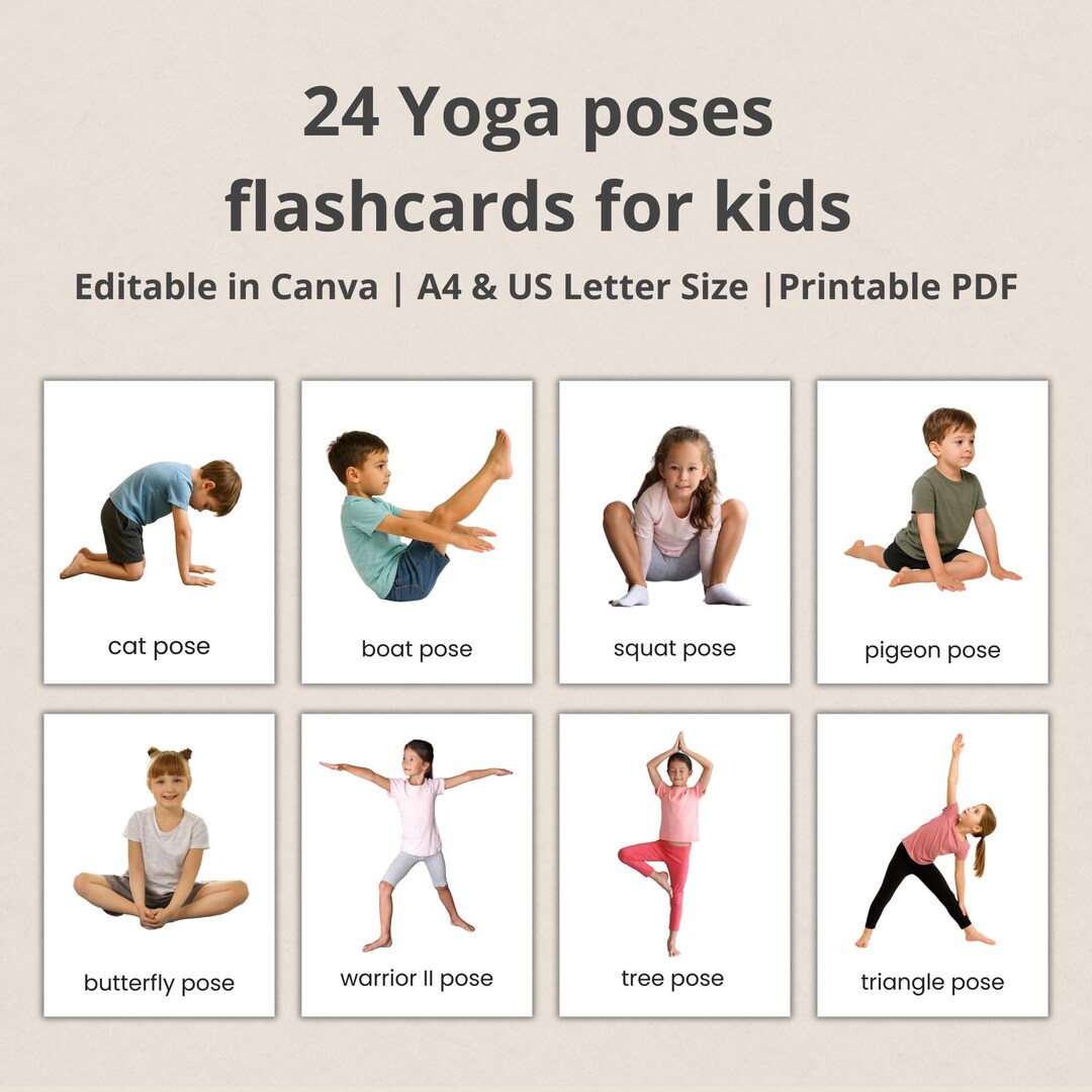 24 Kids Yoga Flash Cards, Montessori Materials, Real Pictures ...