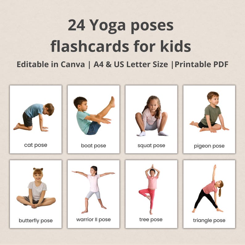24 Kids Yoga Flash Cards, Montessori Materials, Real Pictures ...