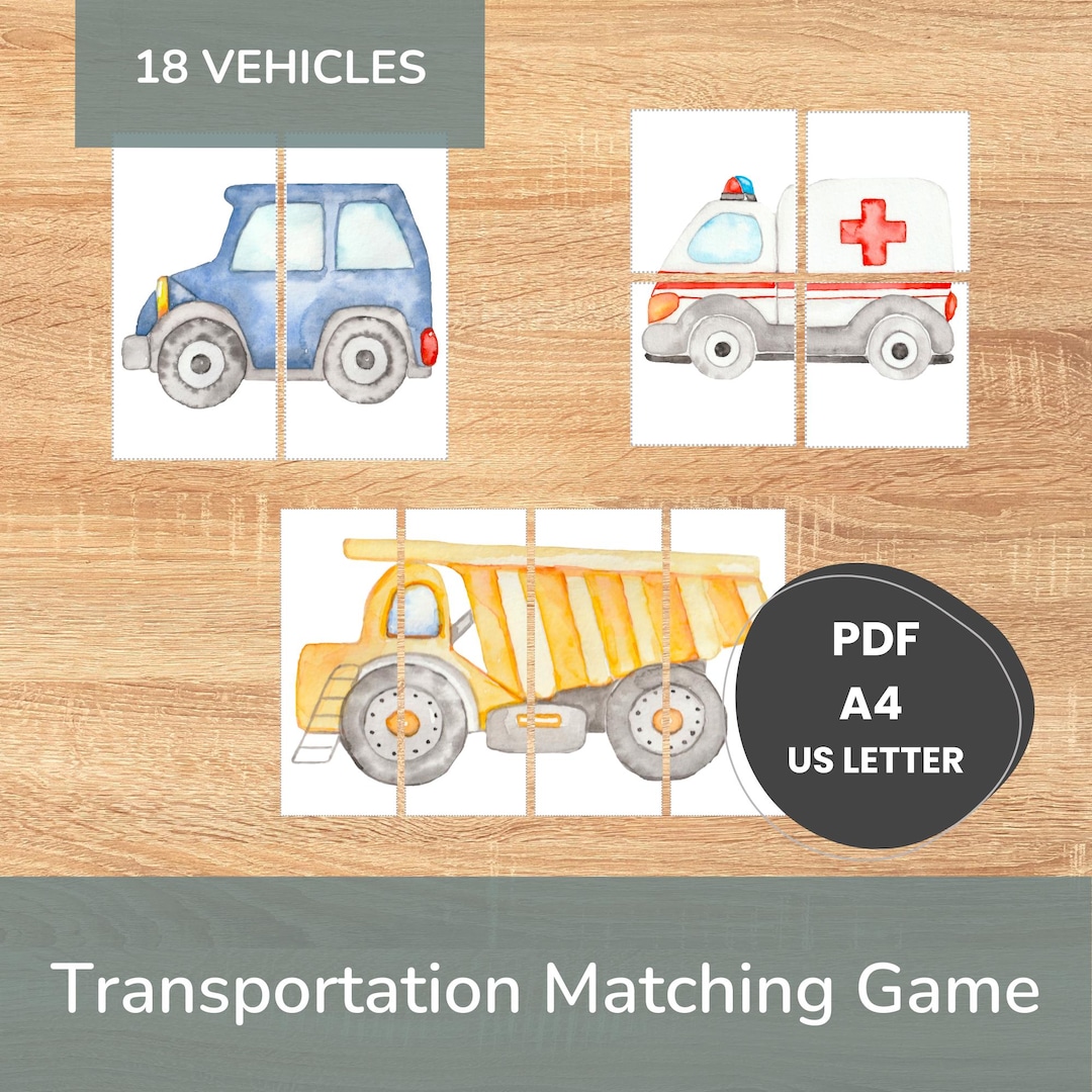 Transportation Matching Game, Vehicles Puzzle, Homeschool Matching ...