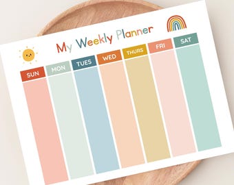 Kids Weekly Calendar Rainbow Printable, Homeschool Toddler Schedule ...