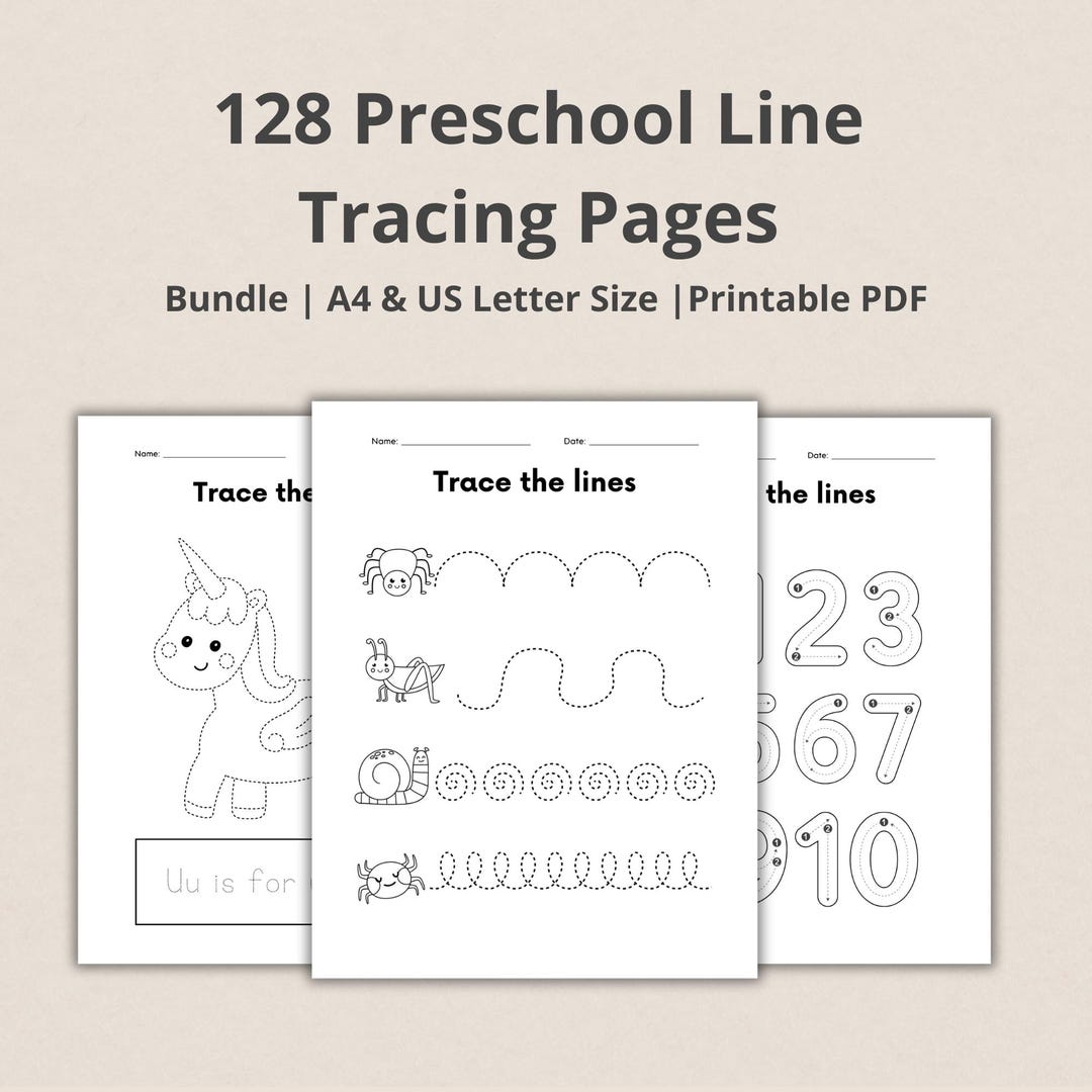 128 Preschool Line Tracing Worksheets Bundle, Line Trace Page Printable ...