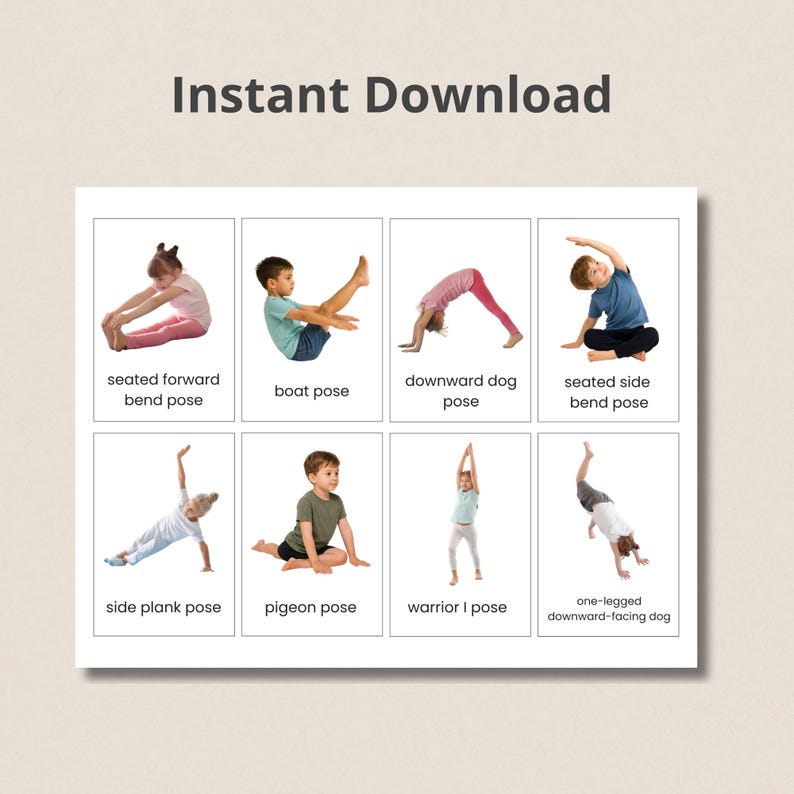 24 Kids Yoga Flash Cards, Montessori Materials, Real Pictures ...