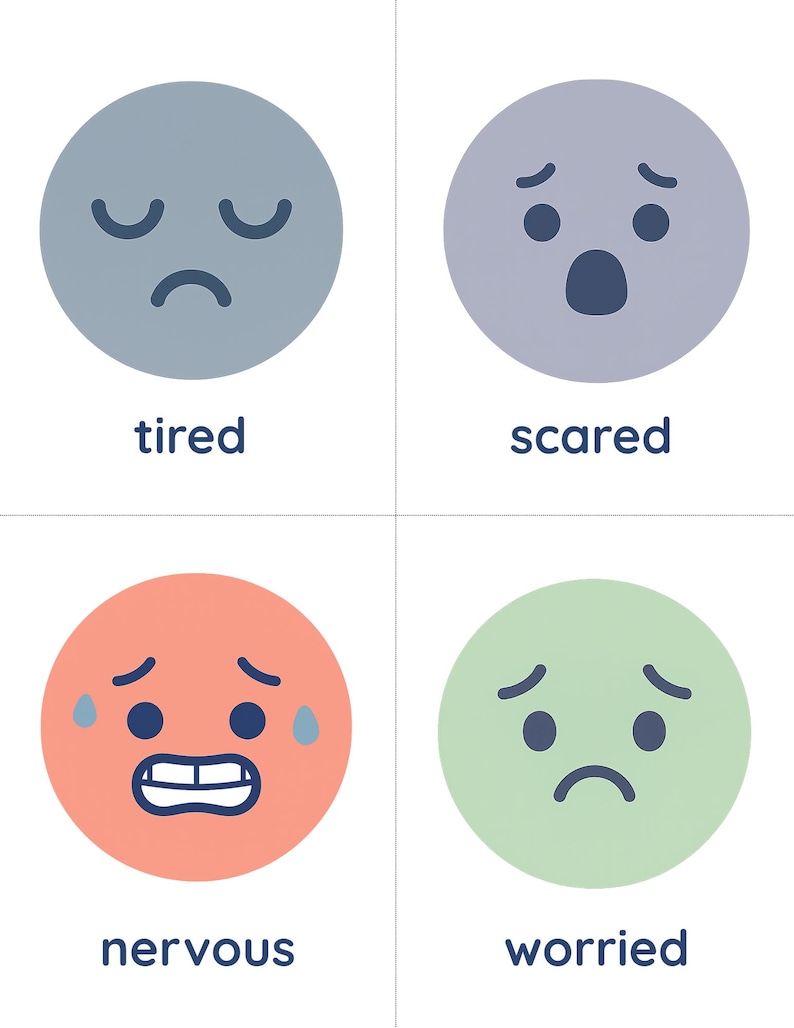 Emotion Faces, Feelings Flash Cards, Printable Digital Download - Etsy