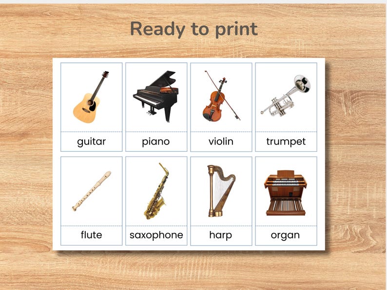 Musical Instruments Flash Cards, Montessori Materials, Real Pictures ...