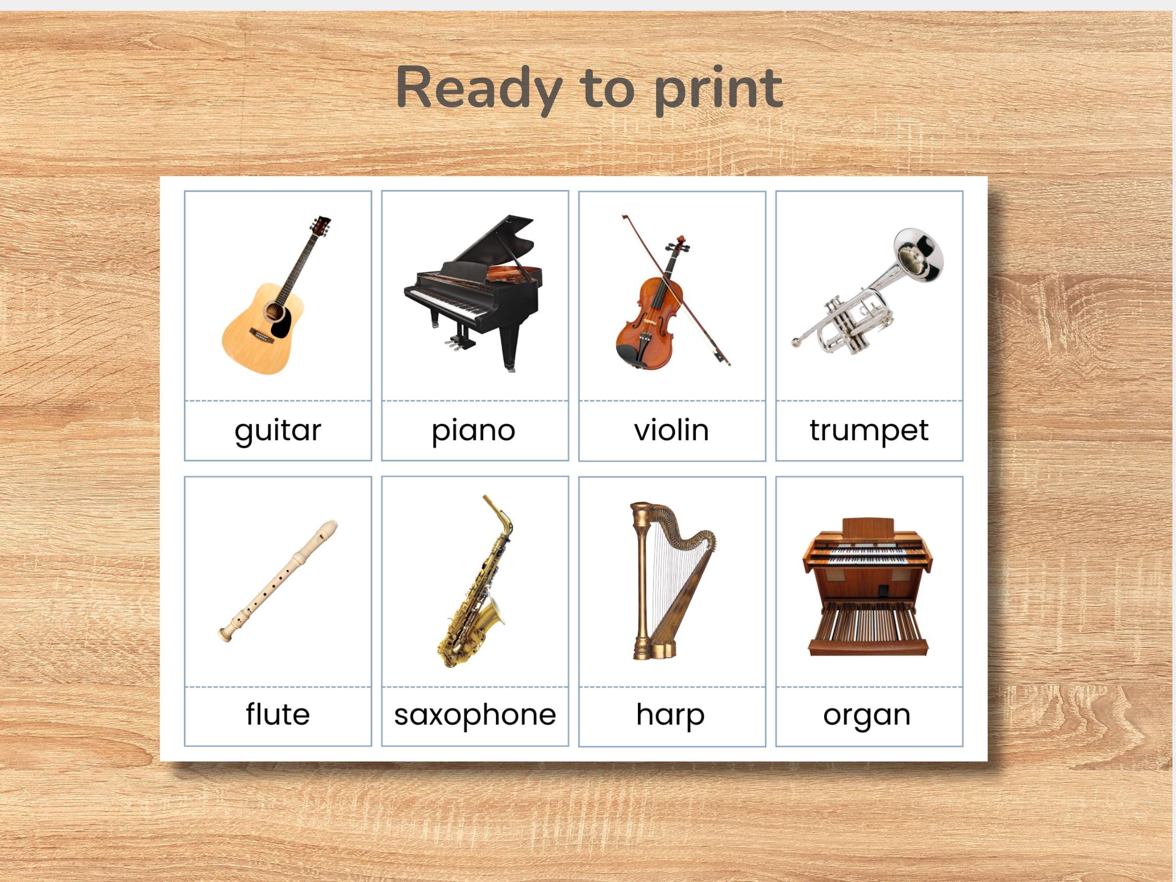Musical Instruments Flash Cards, Montessori Materials, Real Pictures ...