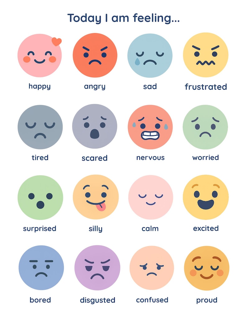 Cute Emotion Faces Flashcards for Kids – Printable Feelings Cards ...