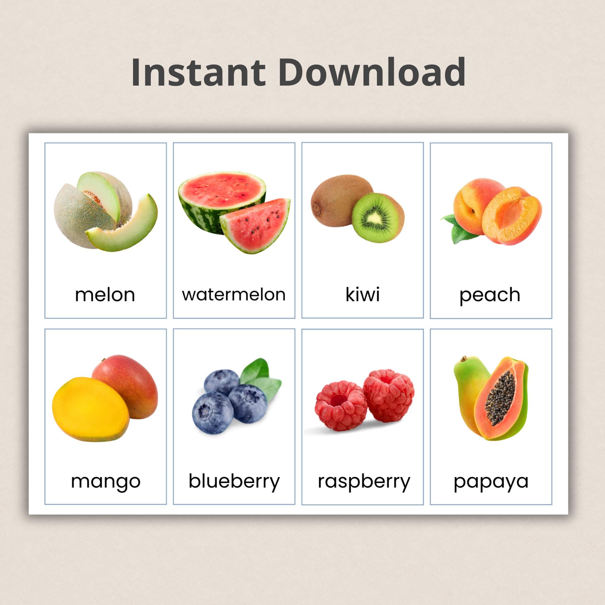 Fruits & Vegetables Flashcards: Montessori Learning, Real Images (PDF ...