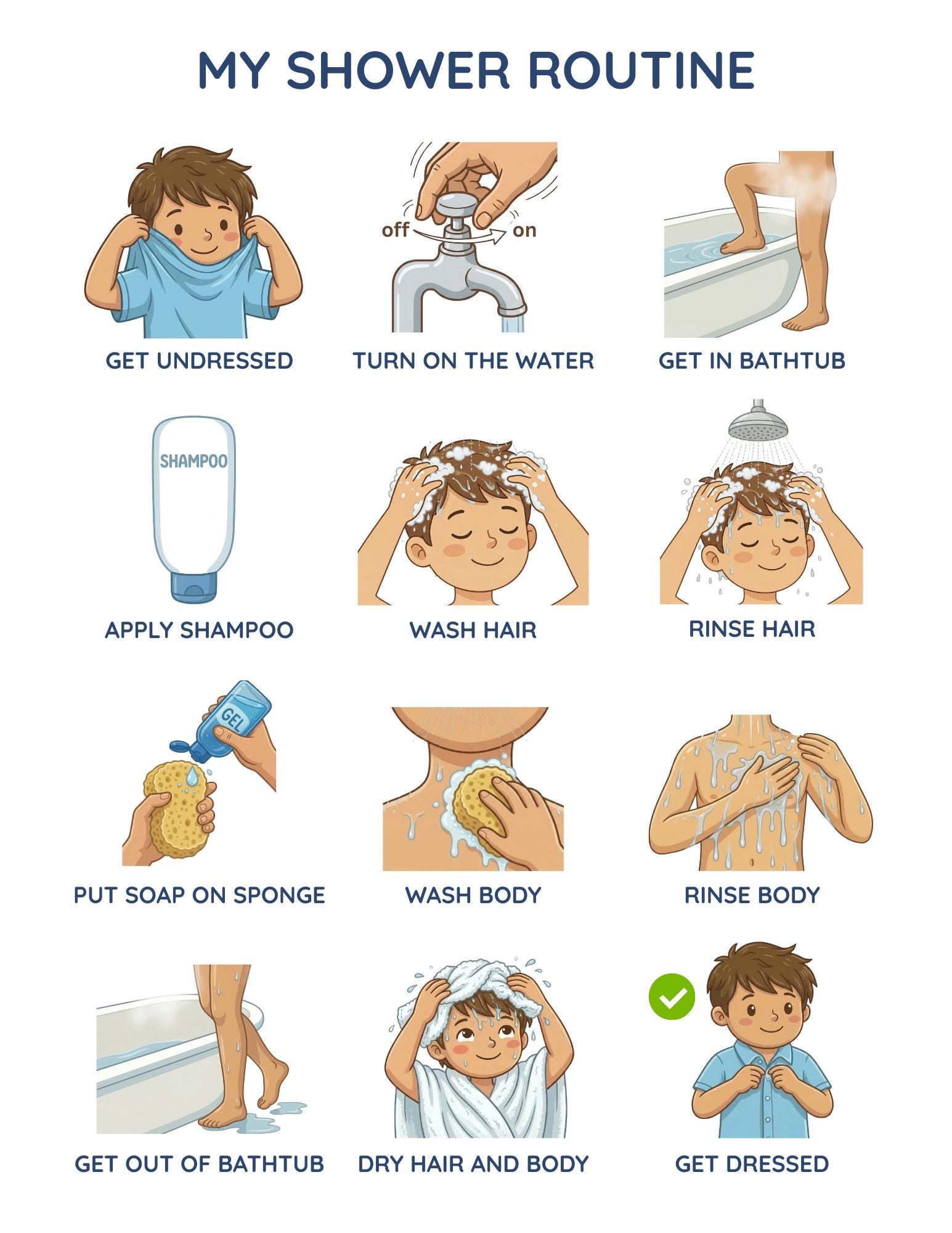Editable Autism Shower Routine Flashcards for Boys, AAC Communication ...