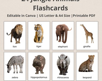 Jungle Animals Flashcards: Montessori Learning, Vocabulary (printable ...