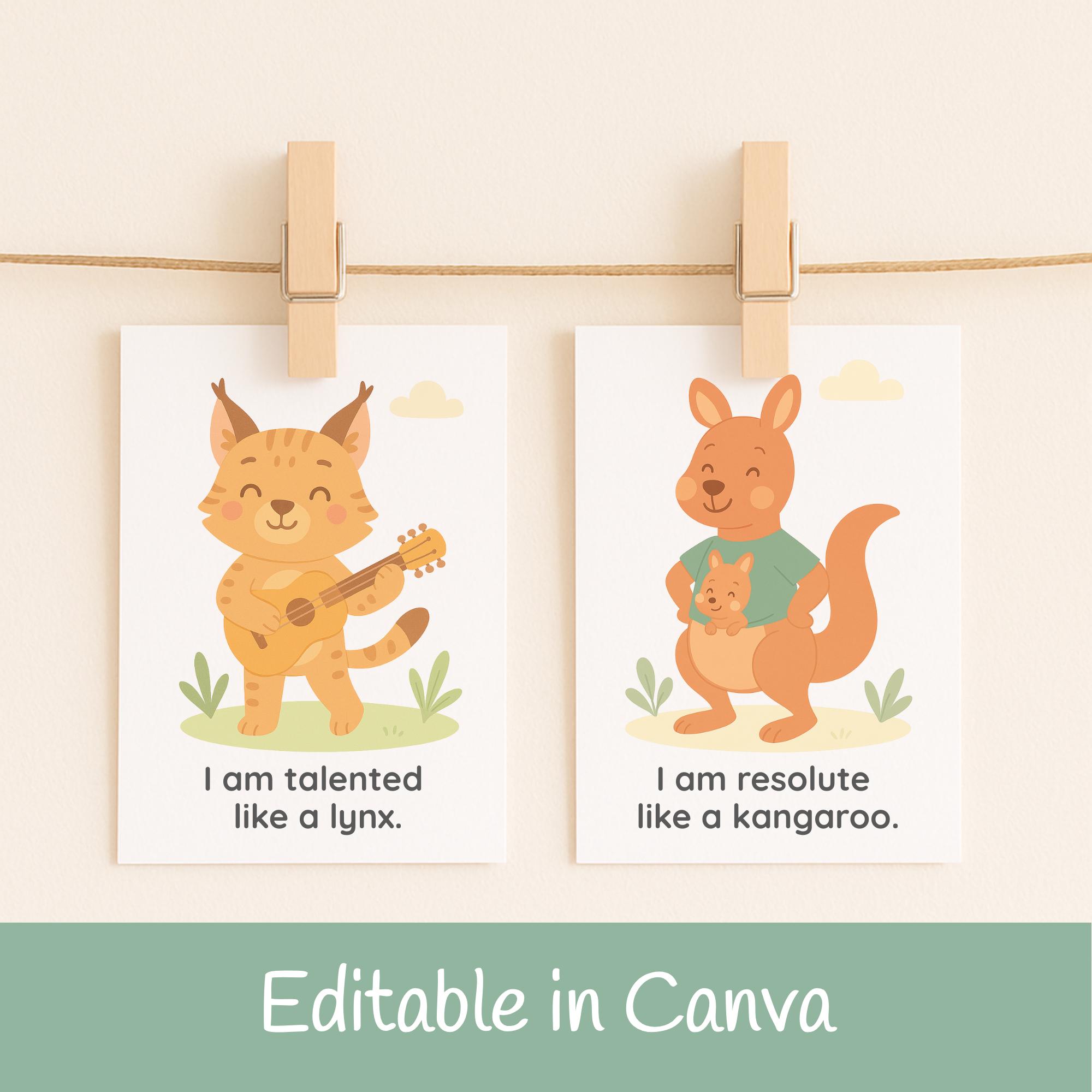 38 Animal Affirmation Cards for Kids Printable, Positive Affirmation ...