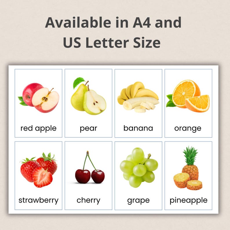 Fruits & Vegetables Flashcards: Montessori Learning, Real Images (PDF ...