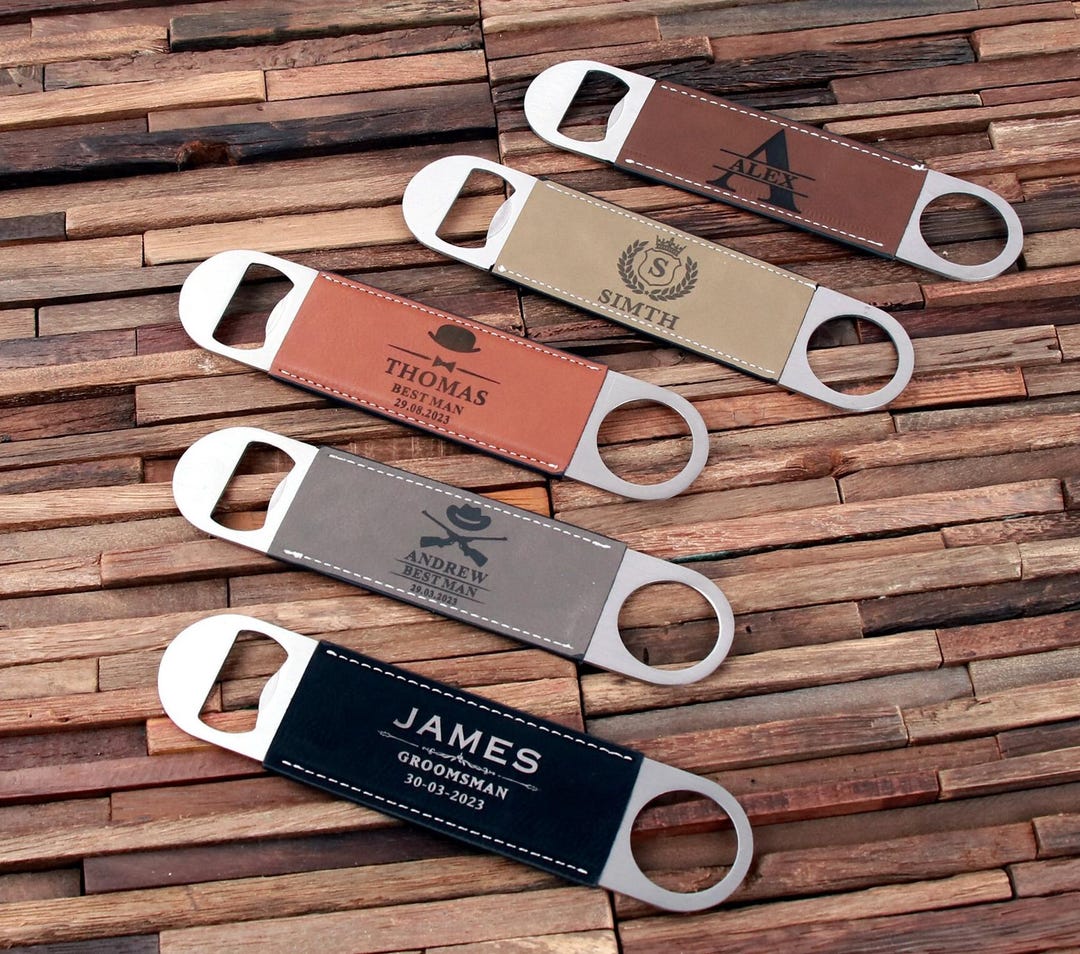 Personalized Bottle Opener, Engraved Leather Bottle Opener, Groomsmen ...