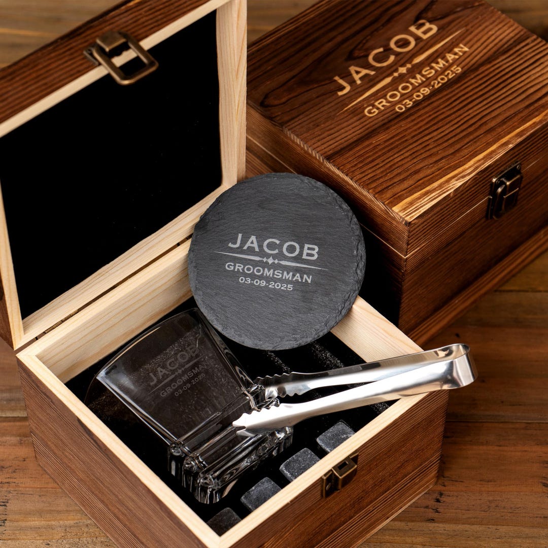 Personalized Glass Box Gift, Engraved Whiskey Glass, Groomsmen Gifts ...