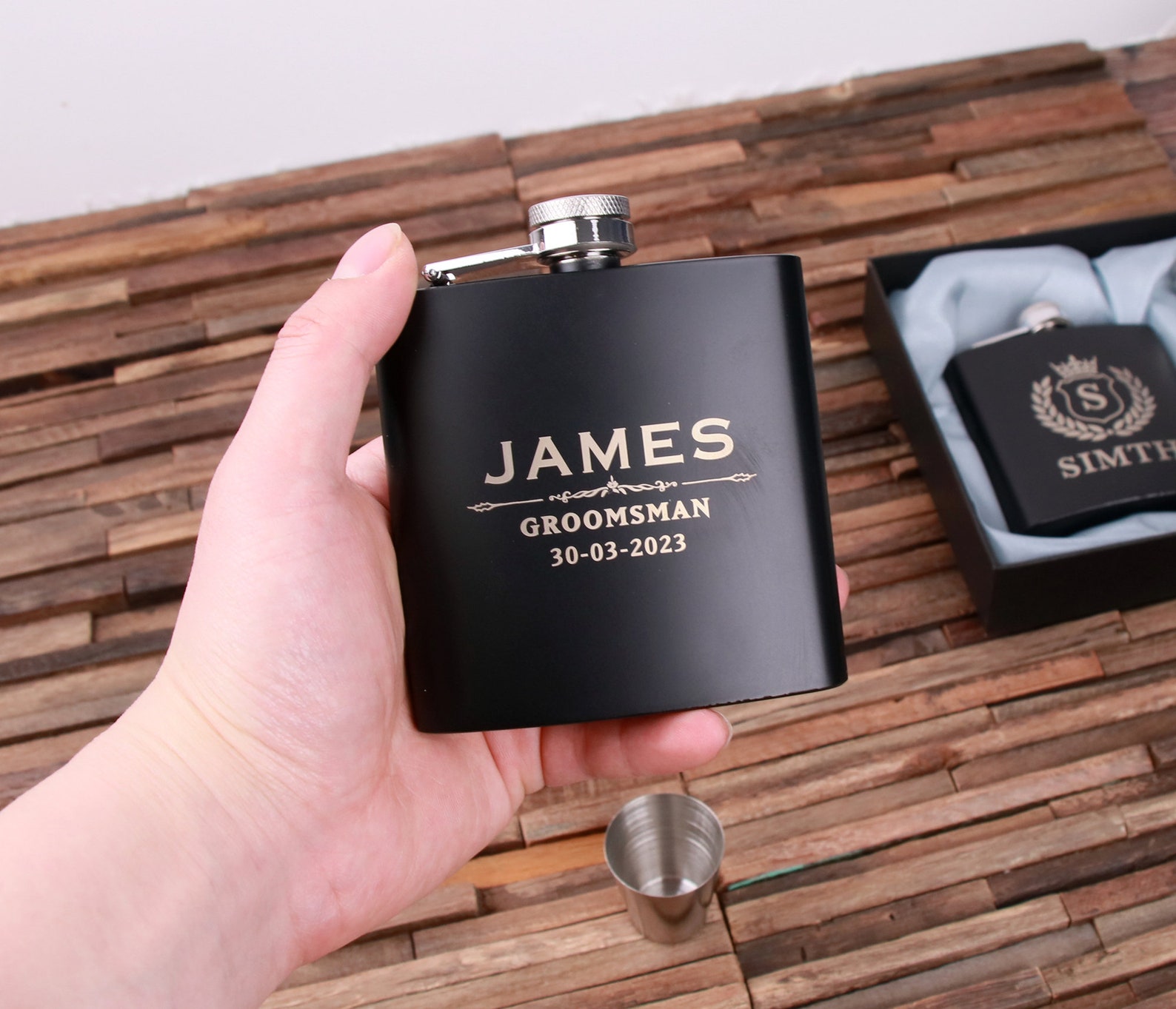 Personalized Groomsman Flask Set, Black Hip Flask 6oz, Groomsmen Gifts ...