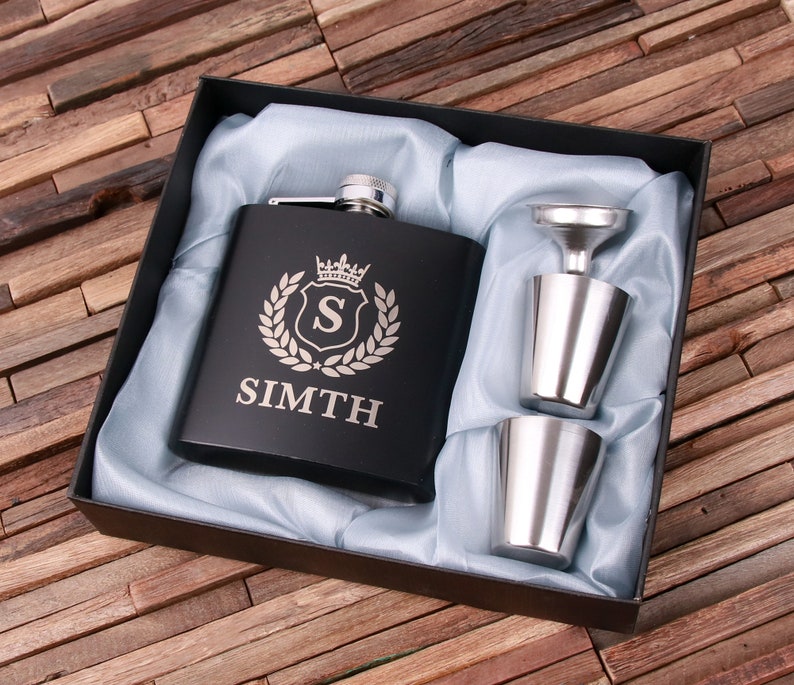 Personalized Groomsman Flask Set, Black Hip Flask 6oz, Groomsmen Gifts ...
