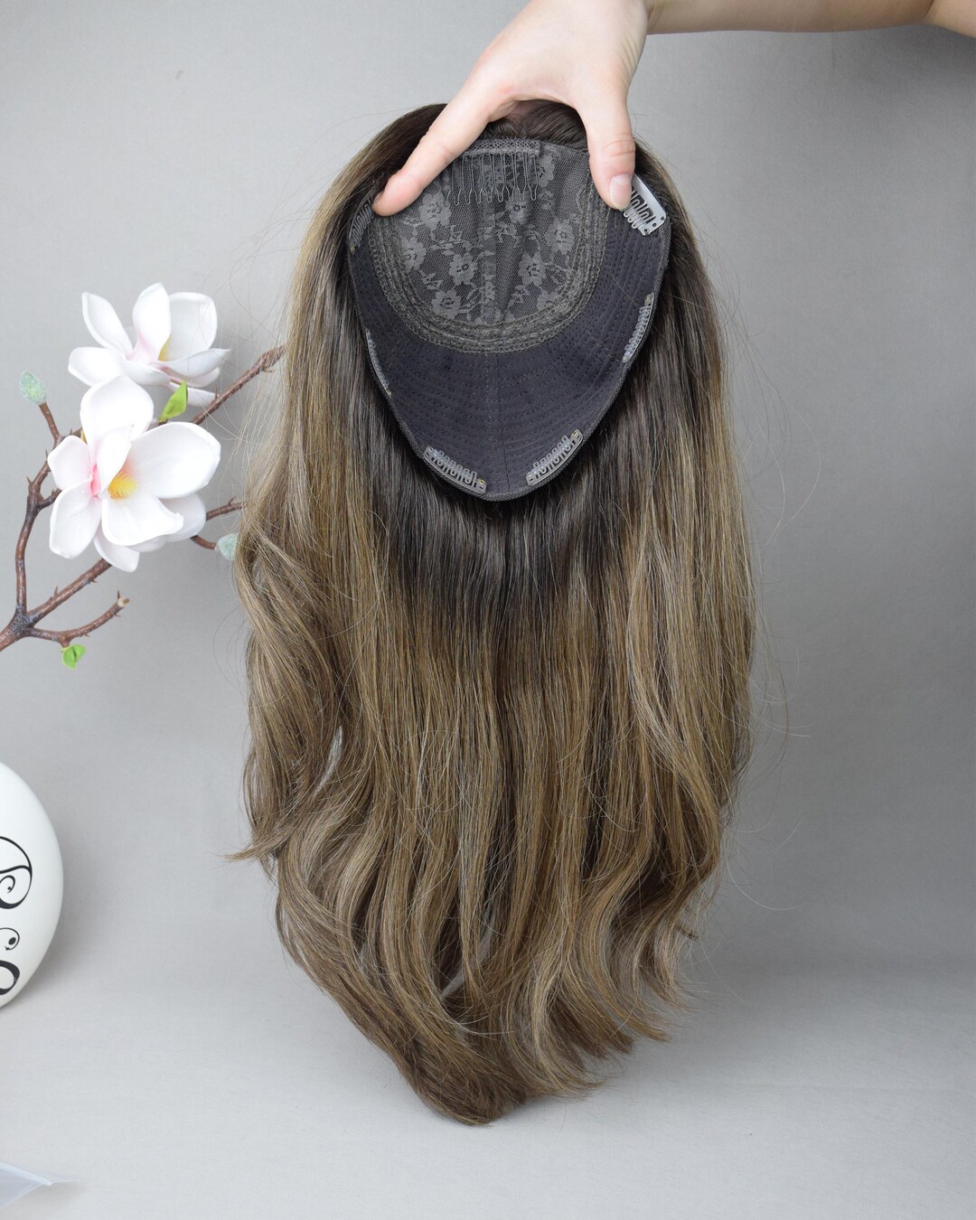 Ombre Brown European Virgin Hair Topper, 8x8" Silk Top Hairpiece for ...