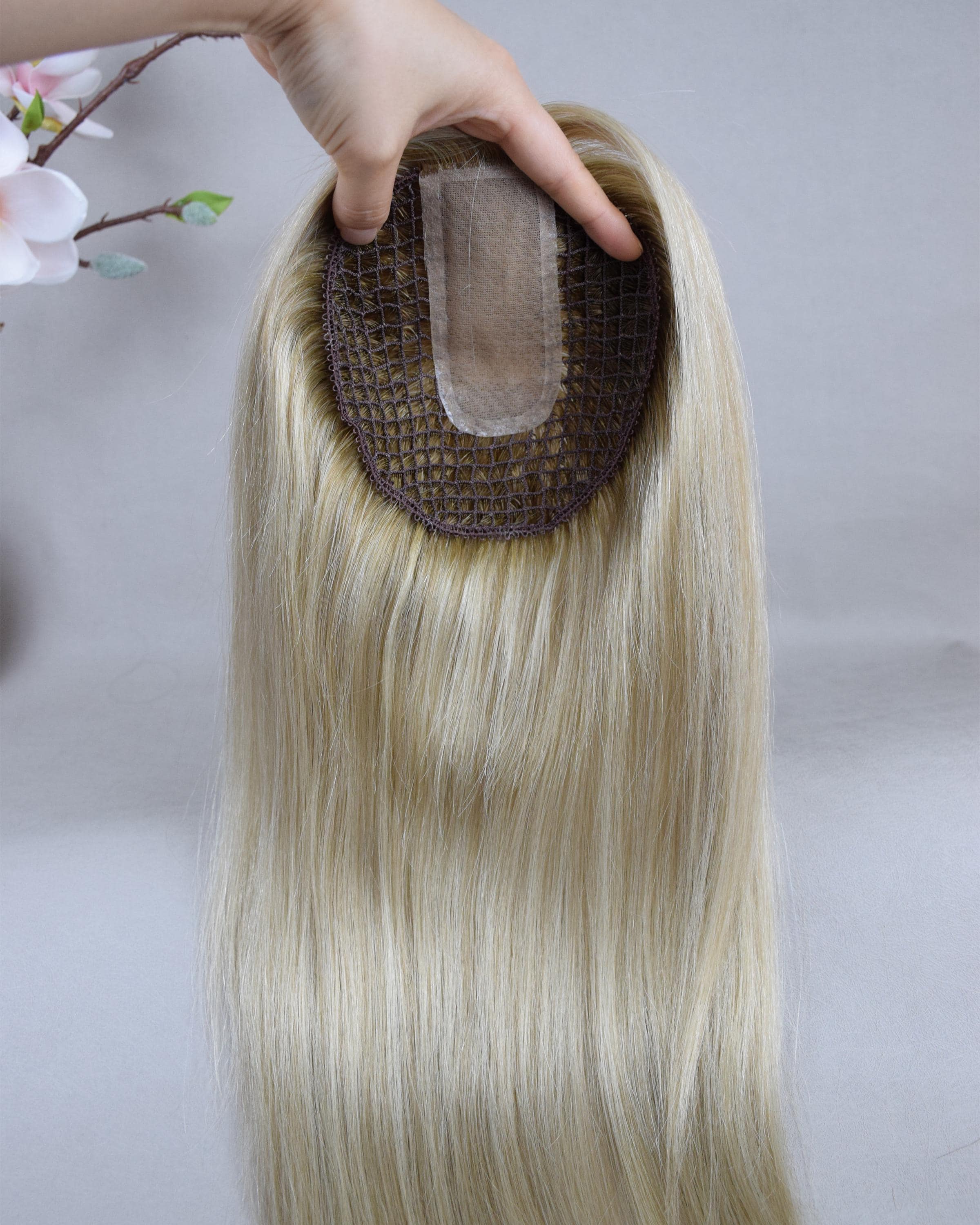 Ashy Blonde European Virgin Hair Topper,silk Base Center Fishnet ...