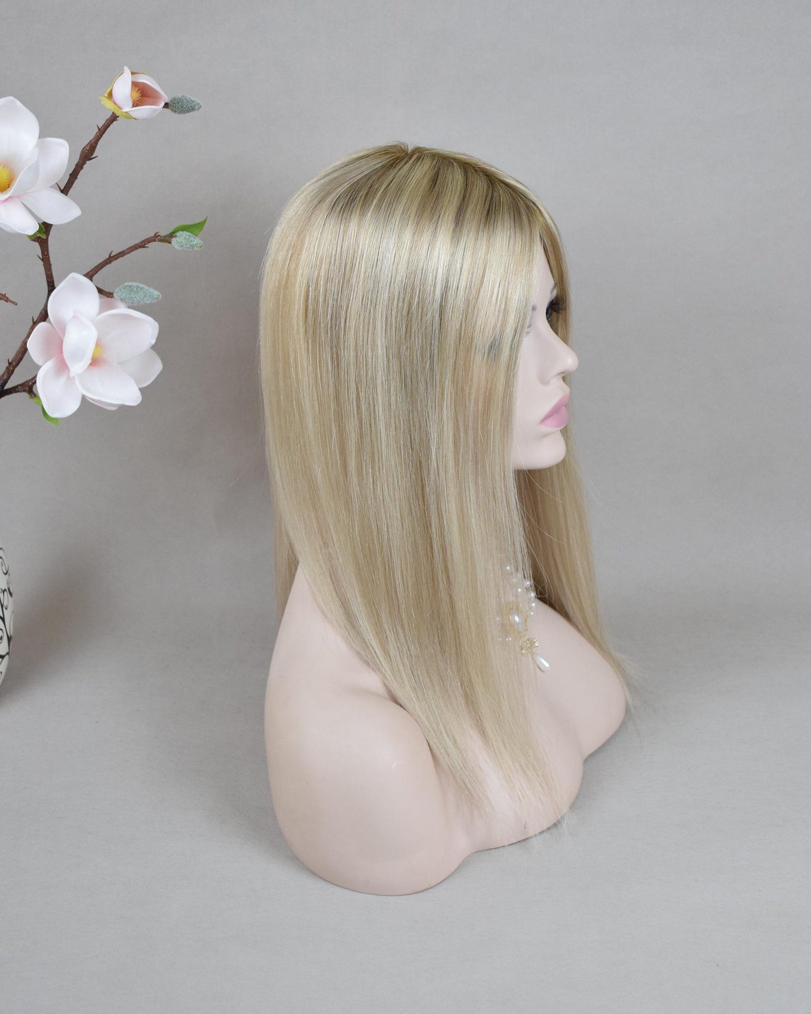 Ashy Blonde European Virgin Hair Topper,silk Base Center Fishnet ...