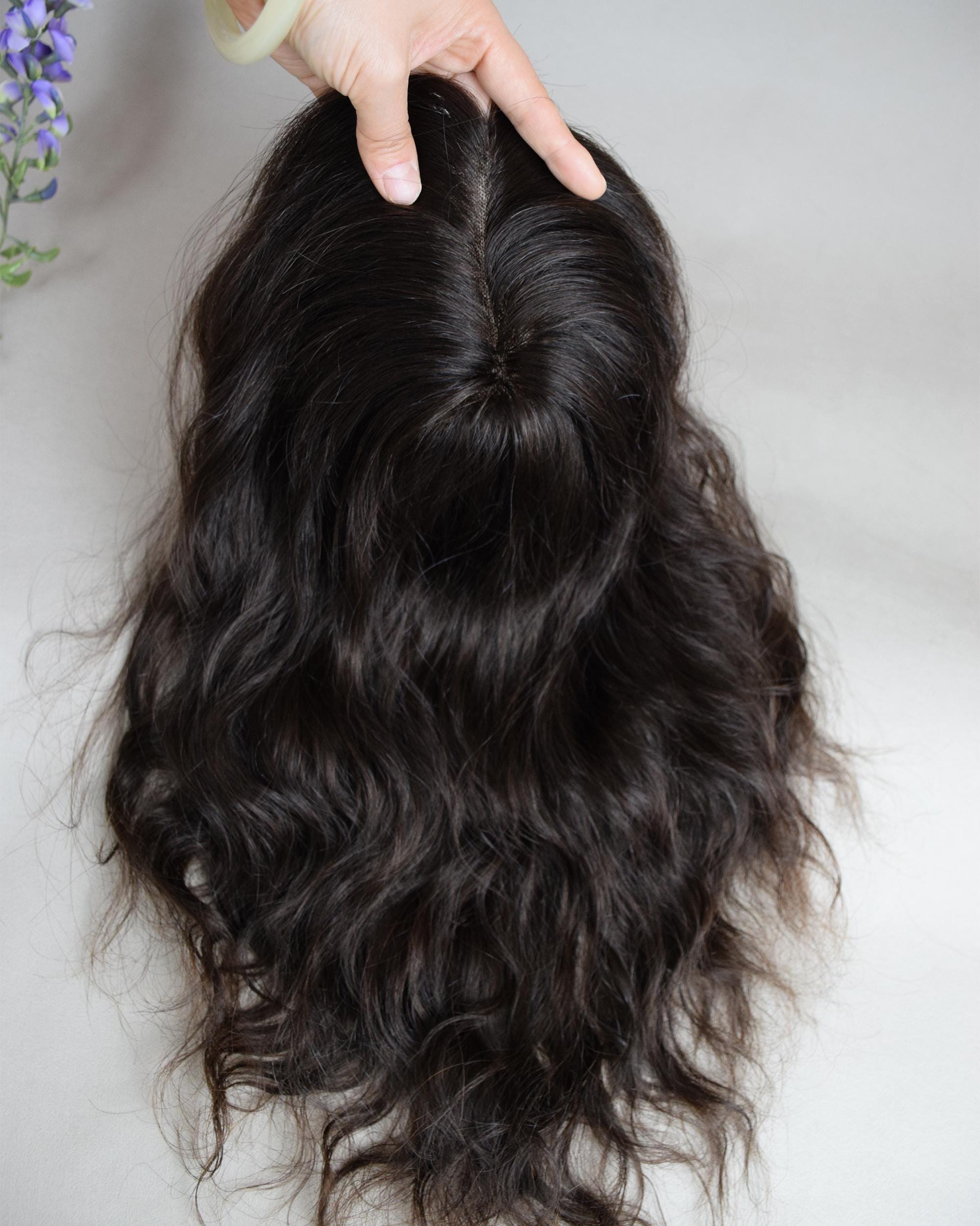 Wavy Dark Brown Human Virgin Hair Topper: Fishnet Integration Hair ...
