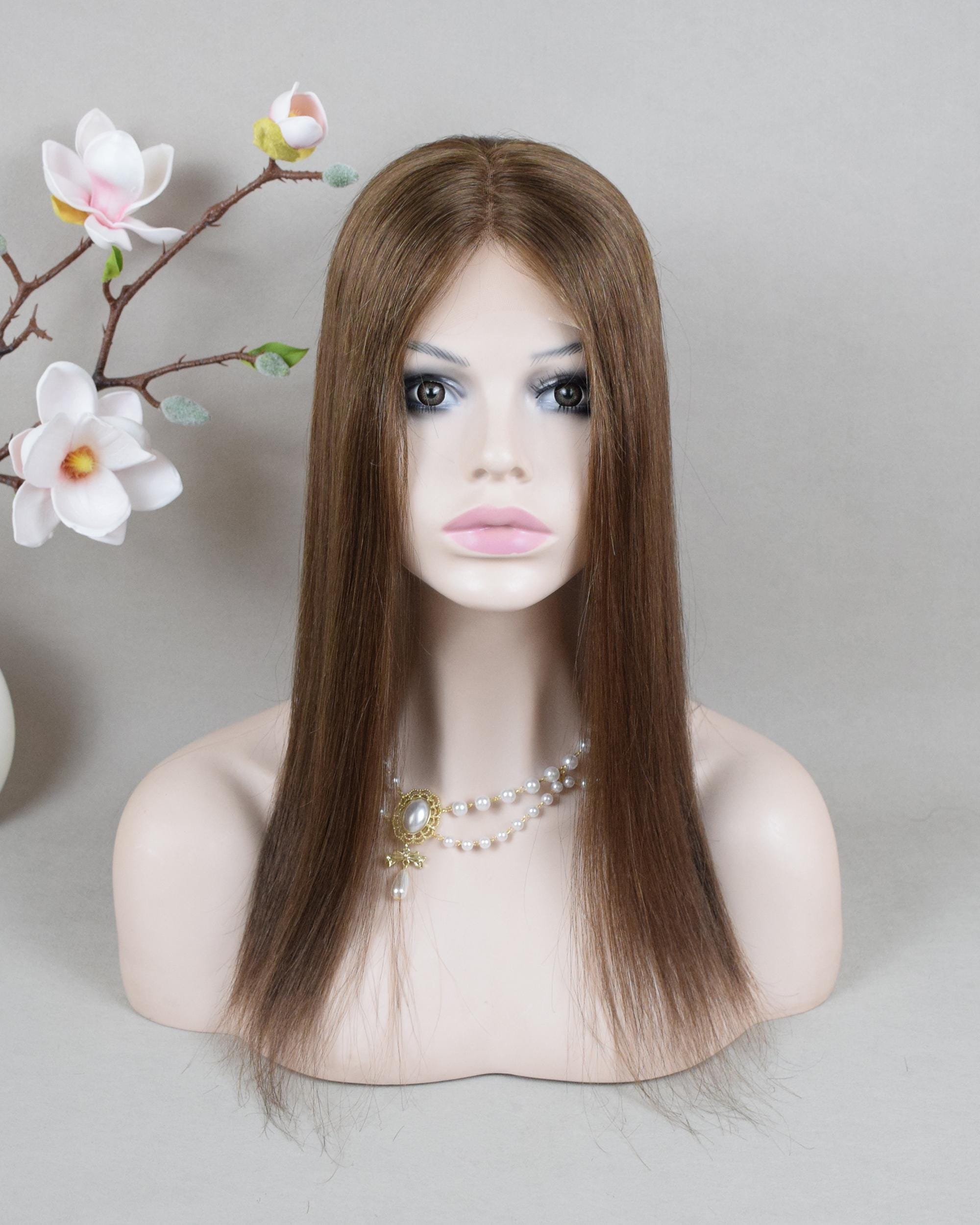 Lace Top Human Hair Topper: Brown Fishnet Integration, Alopecia Hair ...