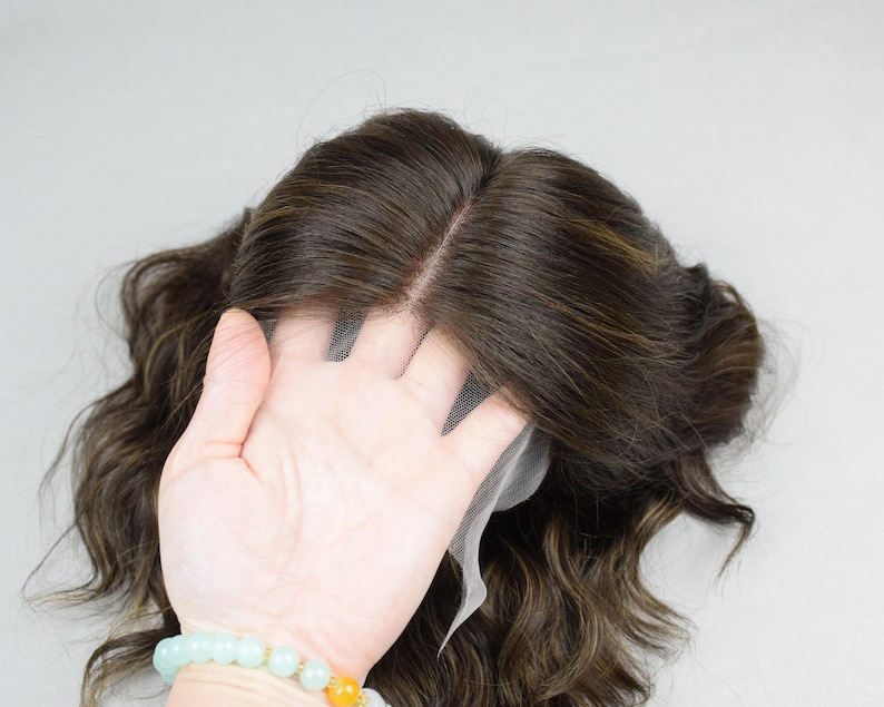 Curly Brown Blond Highlights European Virgin Human Hair Topper 8x8 ...