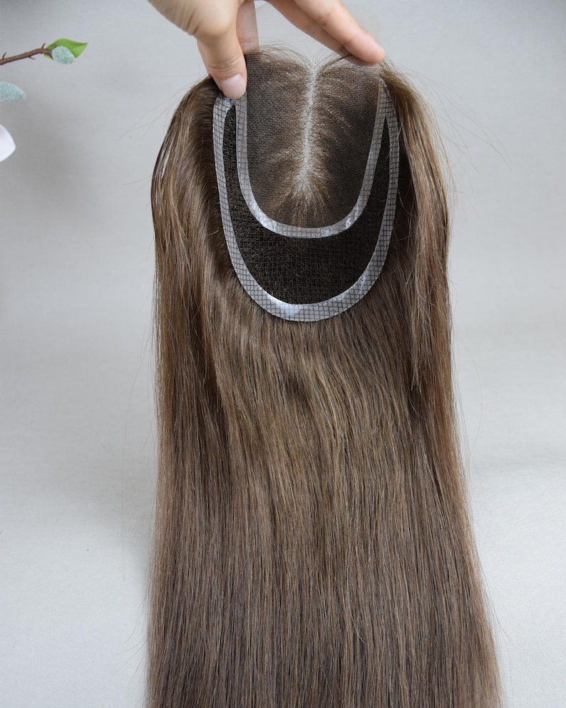 Lace Top Human Hair Topper: Brown Fishnet Integration, Alopecia Hair ...