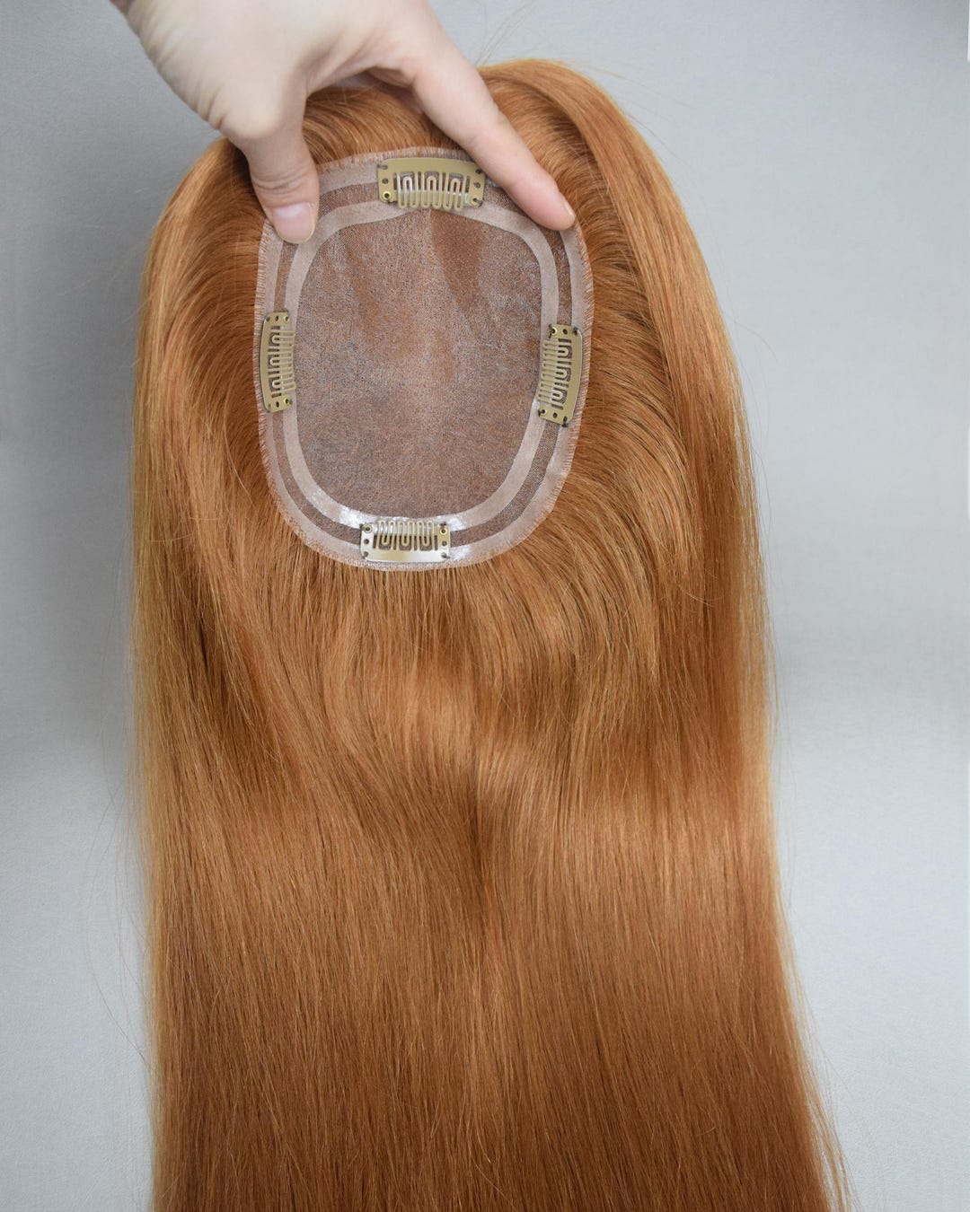 European Virgin Human Hair Topper: Golden Copper Red Monofilament ...