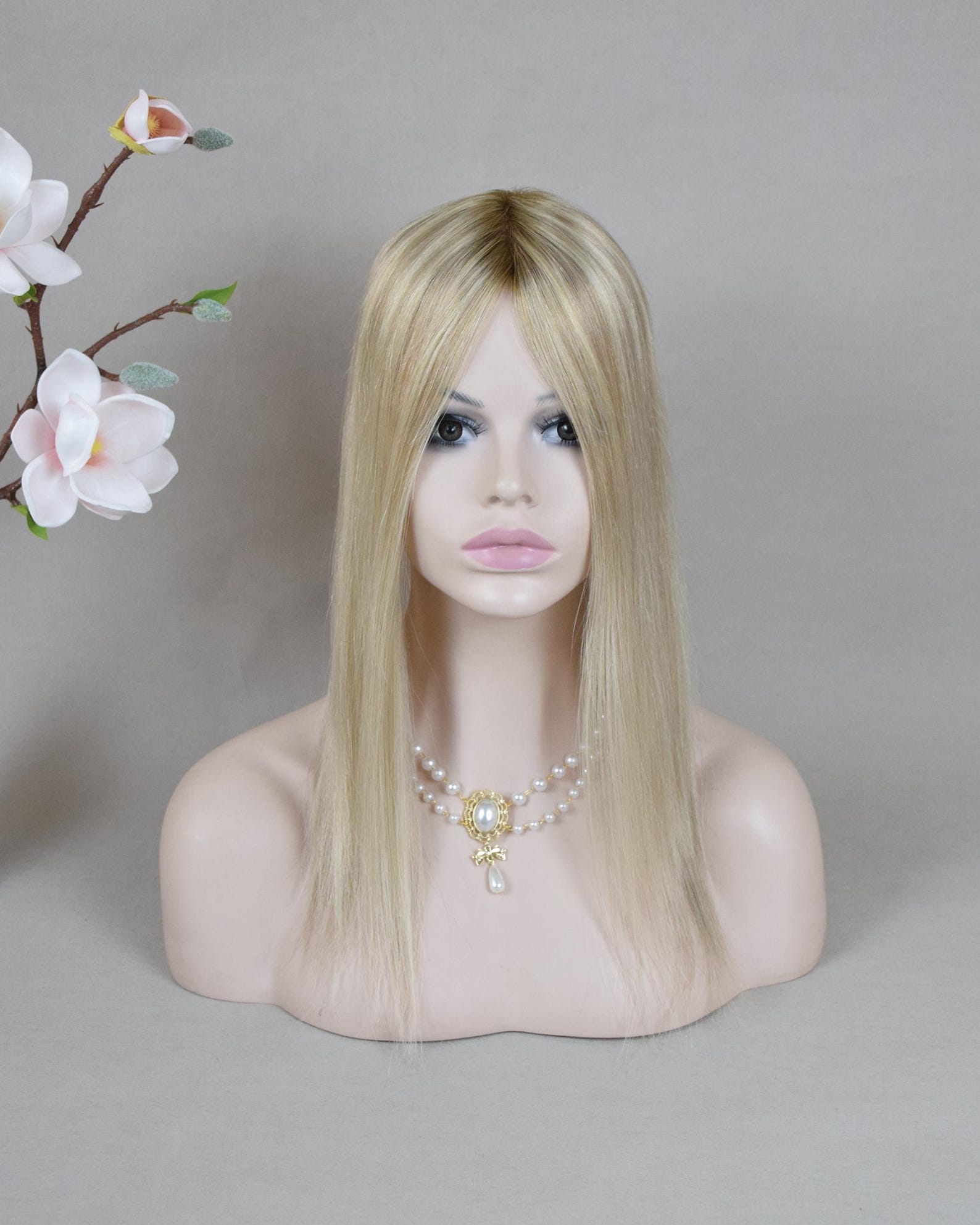 Ashy Blonde European Virgin Hair Topper,silk Base Center Fishnet ...