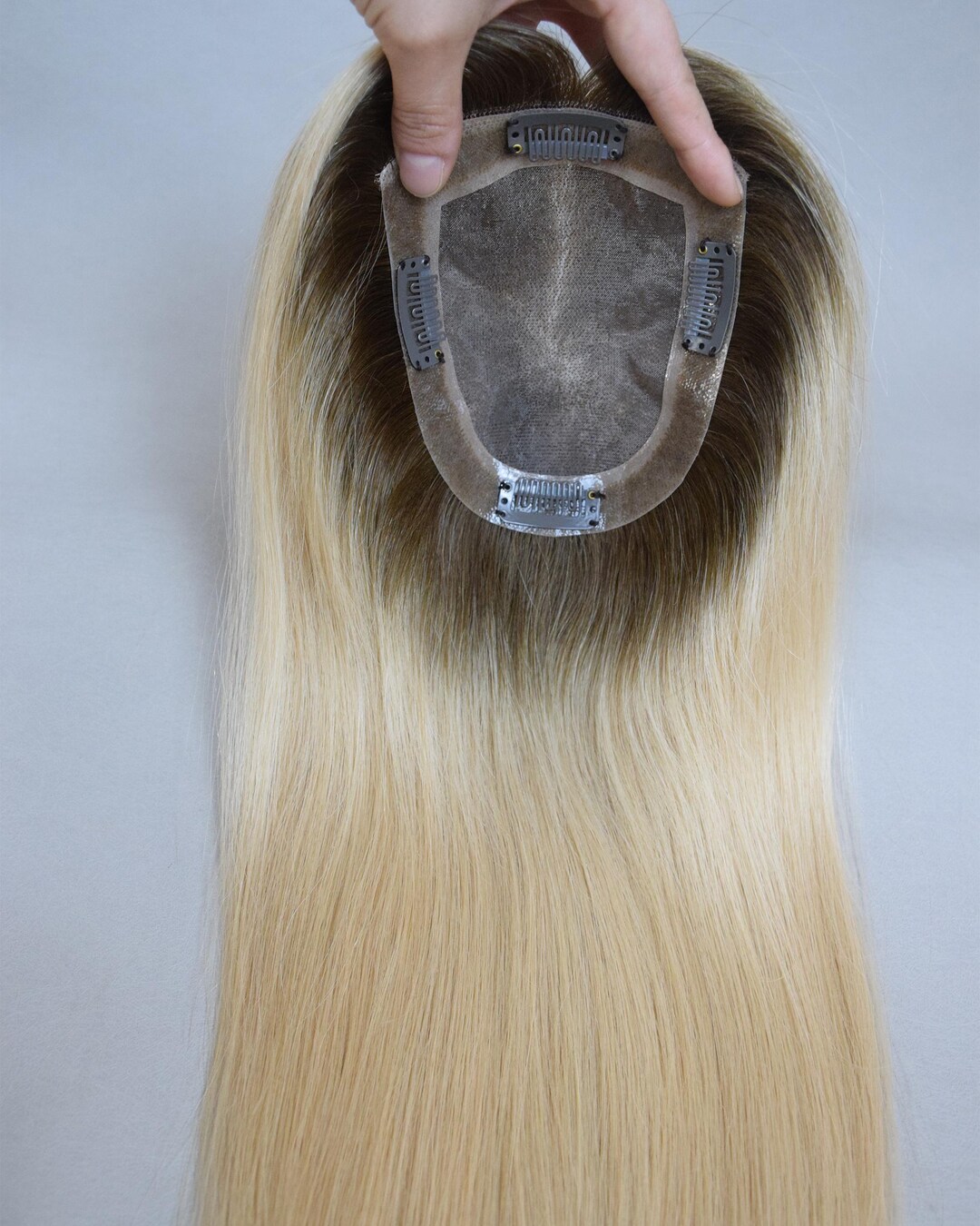16 Hair Toppers 4.5x5.5 Mono Base Rooted Blonde Human Virgin Hair ...