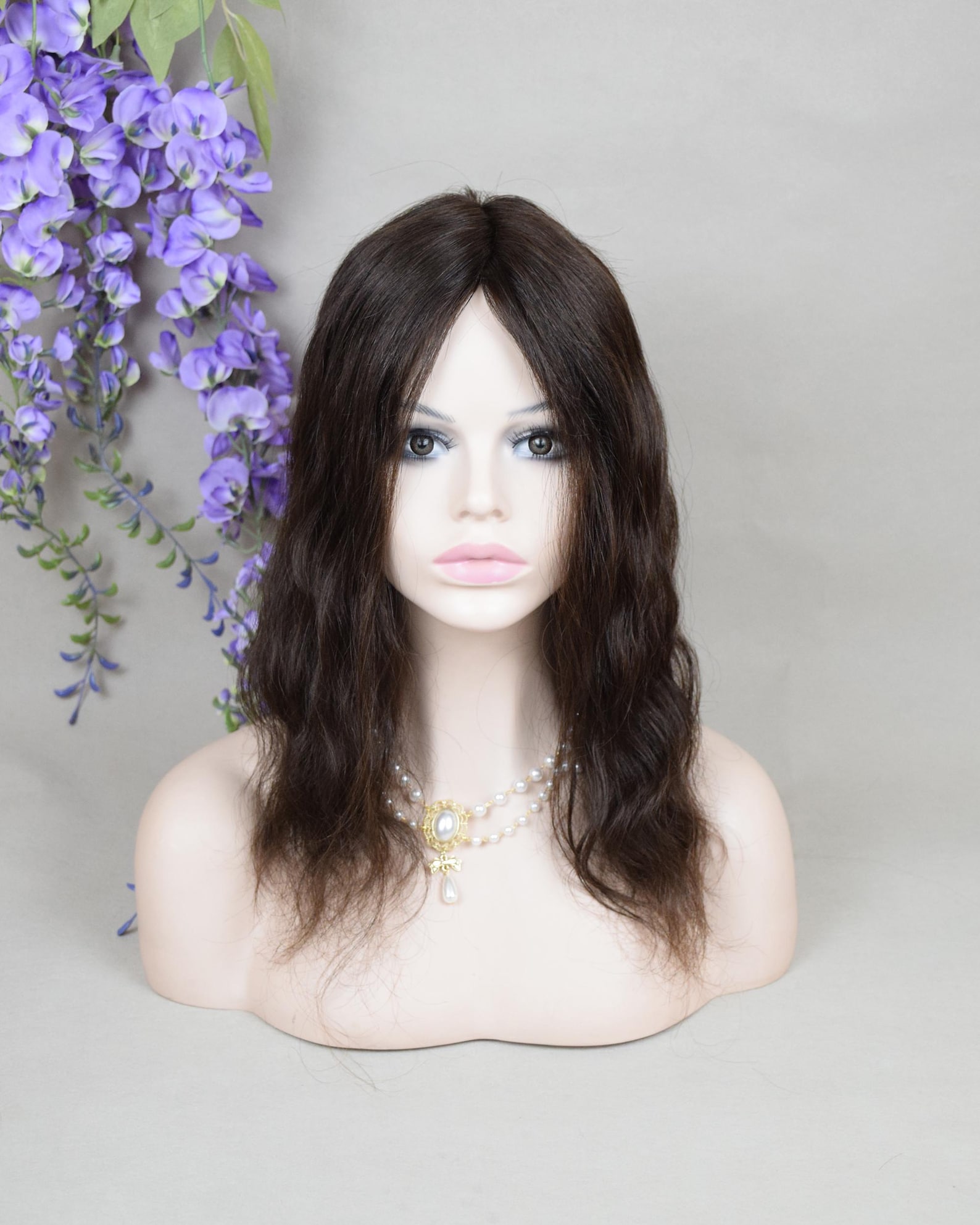 Wavy Dark Brown Human Virgin Hair Topper: Fishnet Integration Hair ...