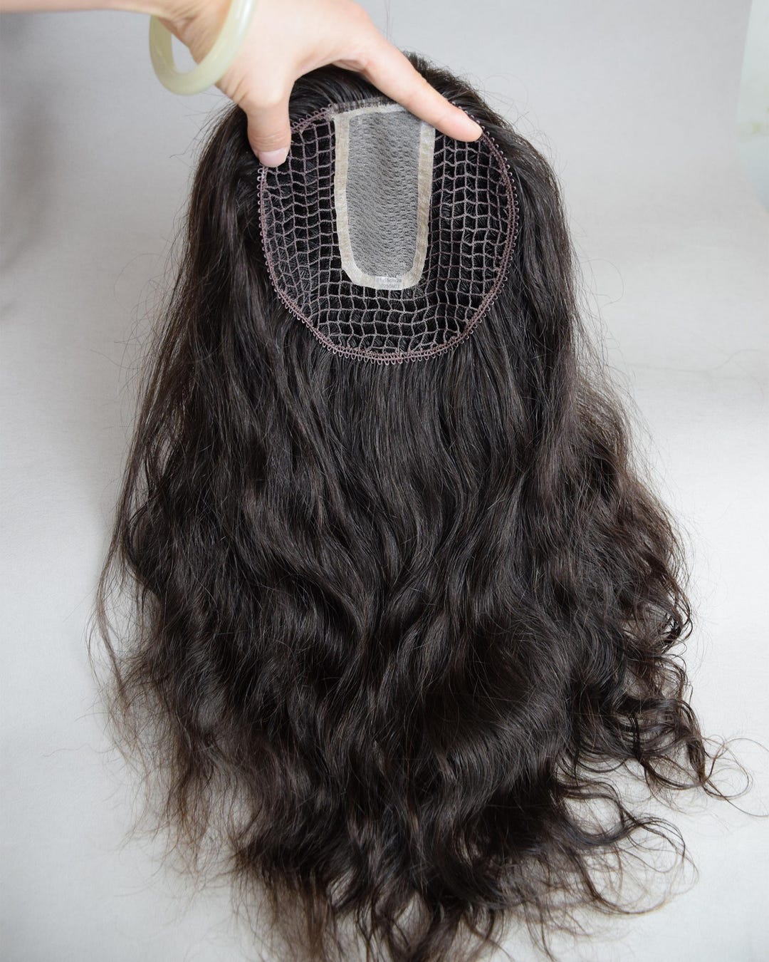 Dark Brown Curly Human Virgin Hair Topper: Fishnet Integration Hair ...