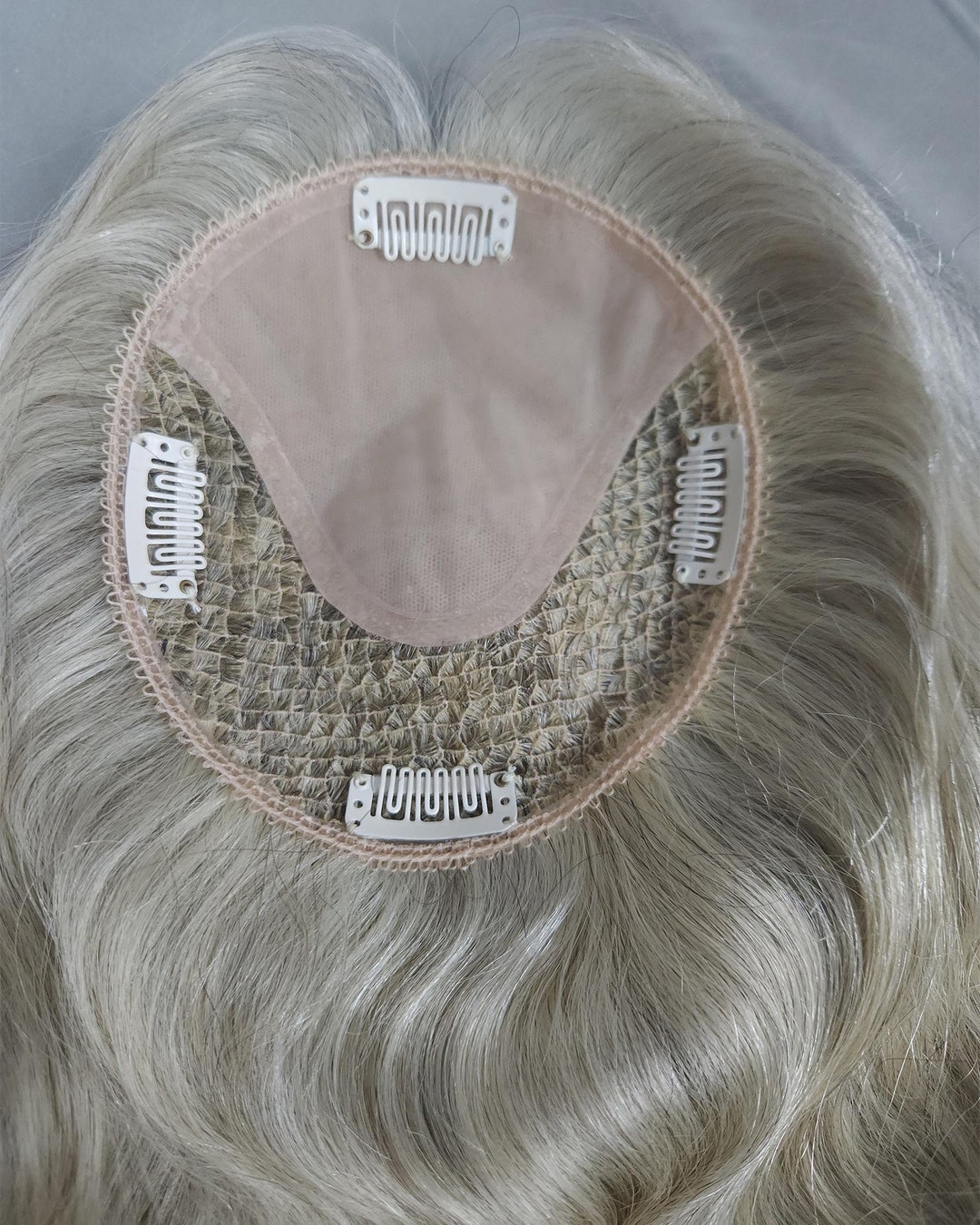 Custom Made White Hair Integrated Topper Silk Top Fishnet Mesh ...