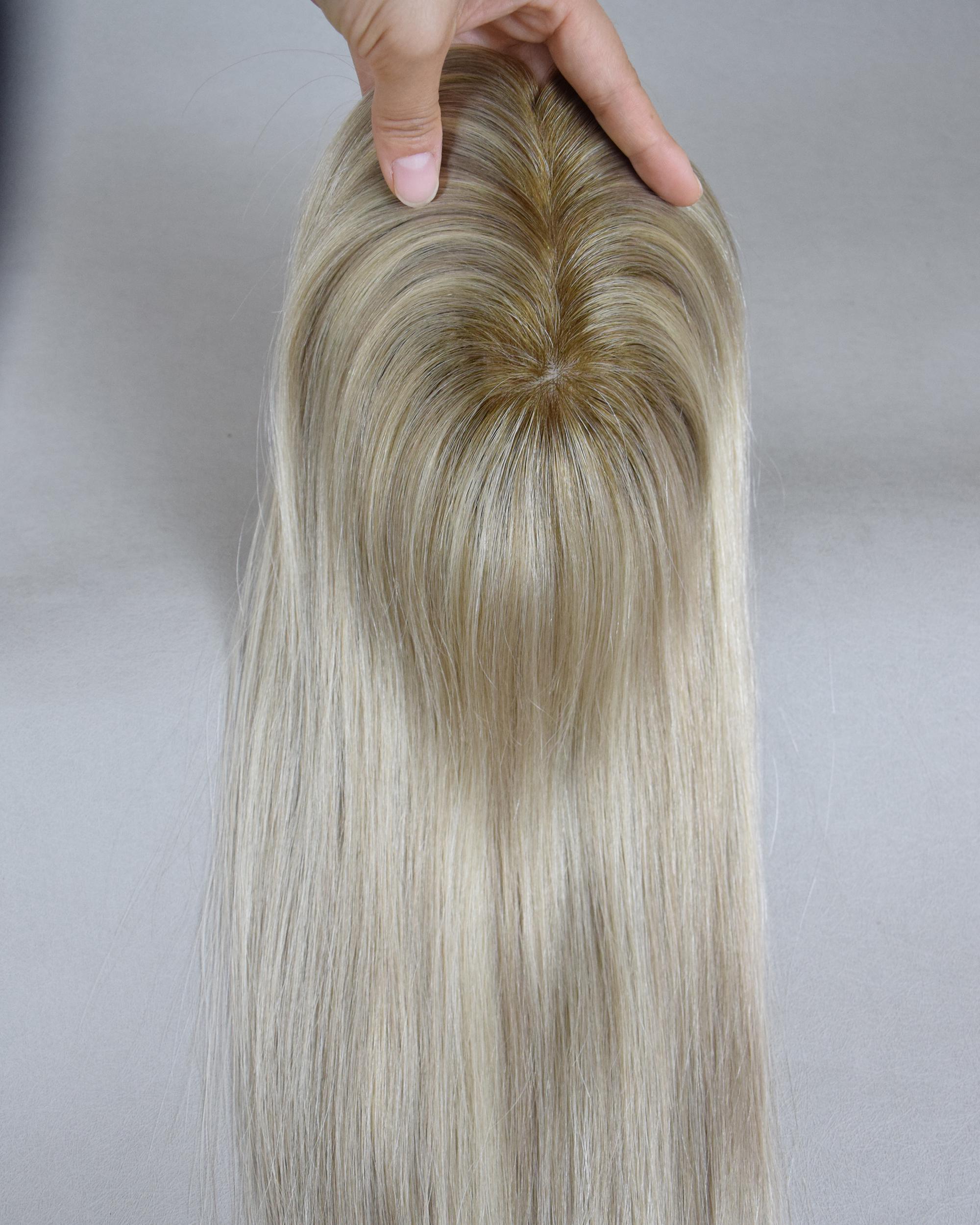 Ashy Blonde European Virgin Hair Topper,silk Base Center Fishnet ...