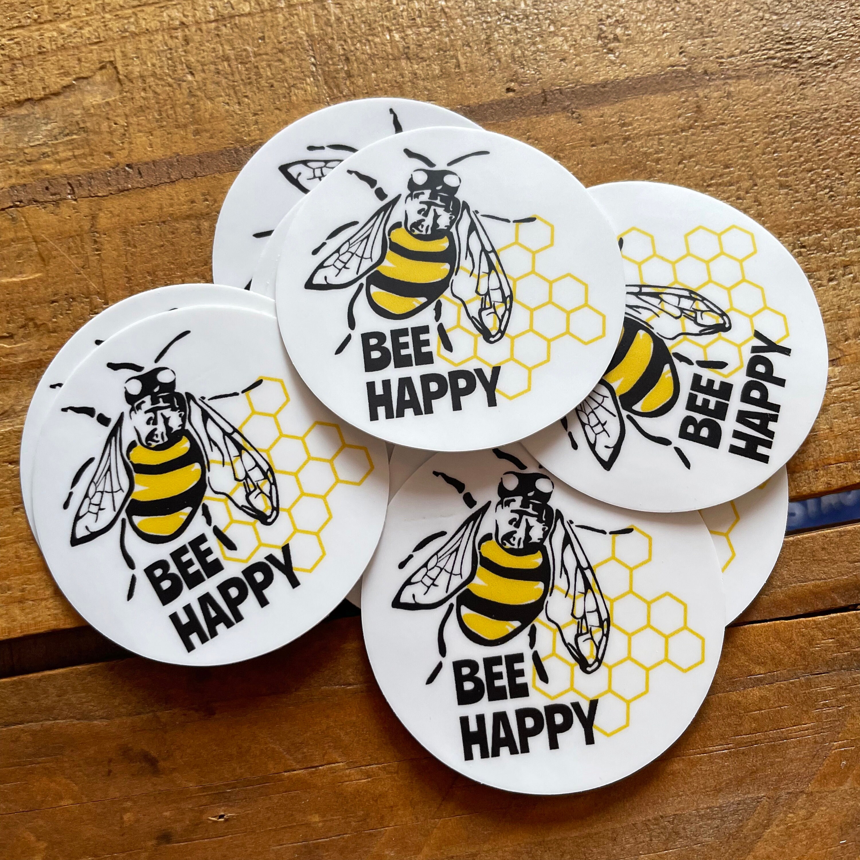 Sticker, Bee Happy Bumper Sticker, 2 Inch Round Sticker, Bumble Bee ...