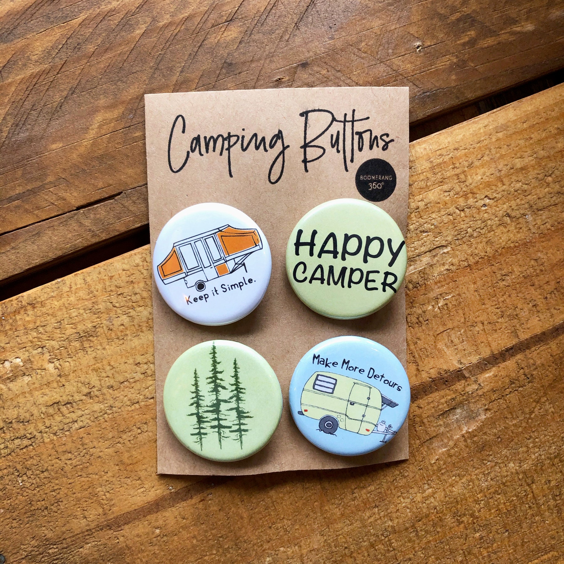 Camping Button Pack Set of 4 Pin-back Buttons Happy Camper - Etsy UK