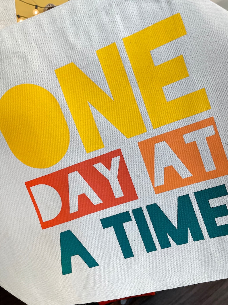 One Day at A Time Tote Bag, Jumbo Market Bag, Beach Bag, Quote, Natural ...