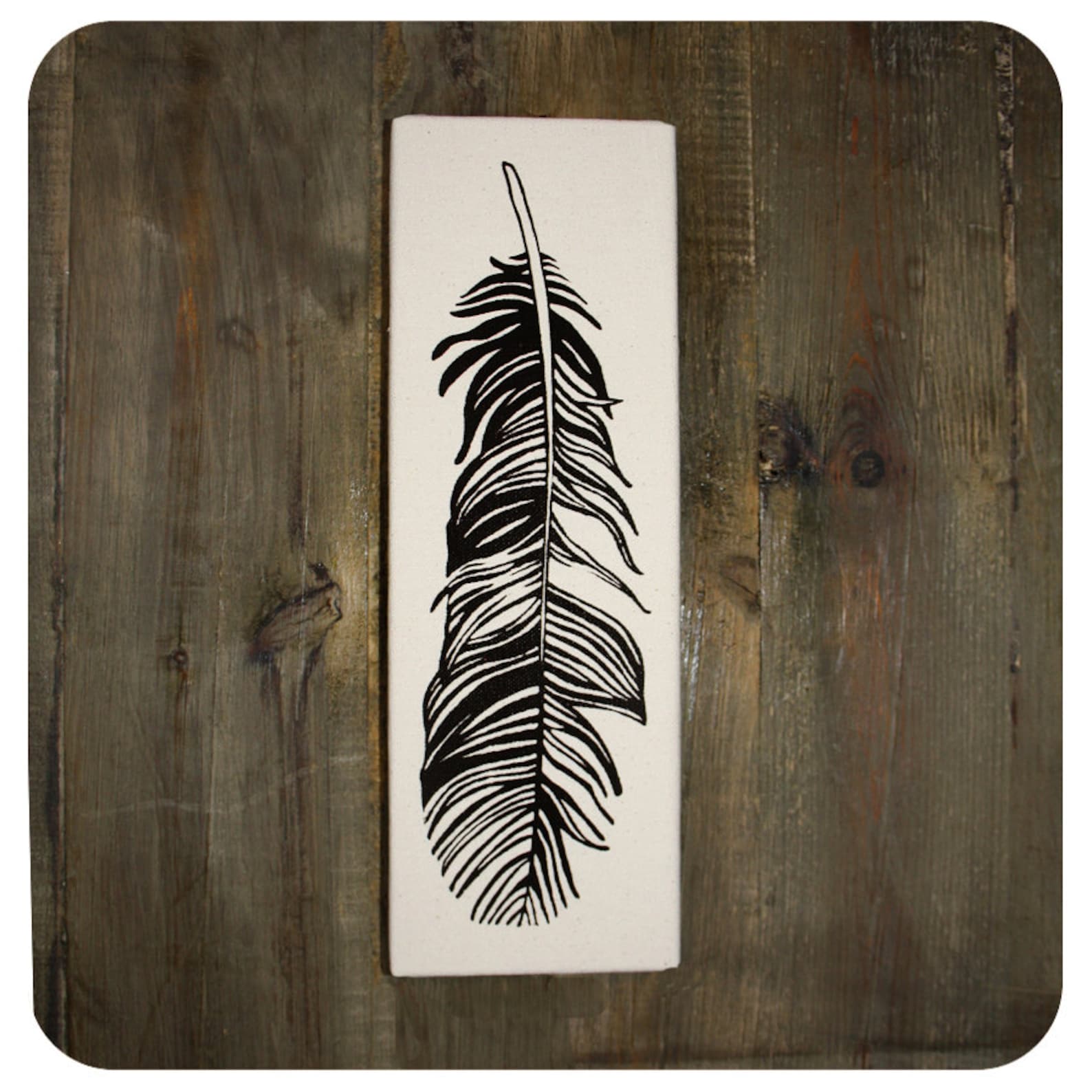 Feather Print 12 X 4 Inch Feather Screen Print on Canvas | Etsy