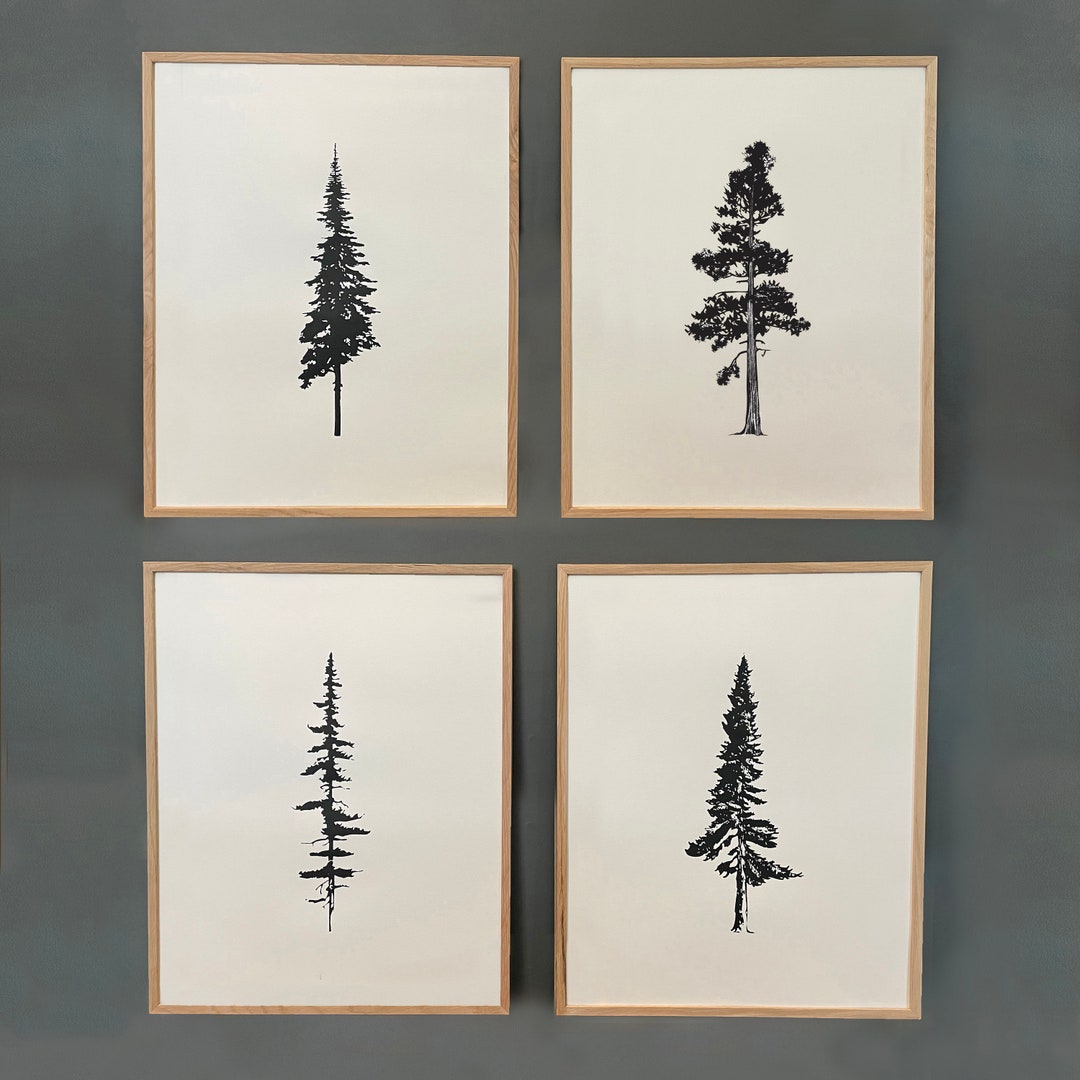Tree Prints, Set of 4 Paper Prints, Tree Series, Custom Ink Colour ...