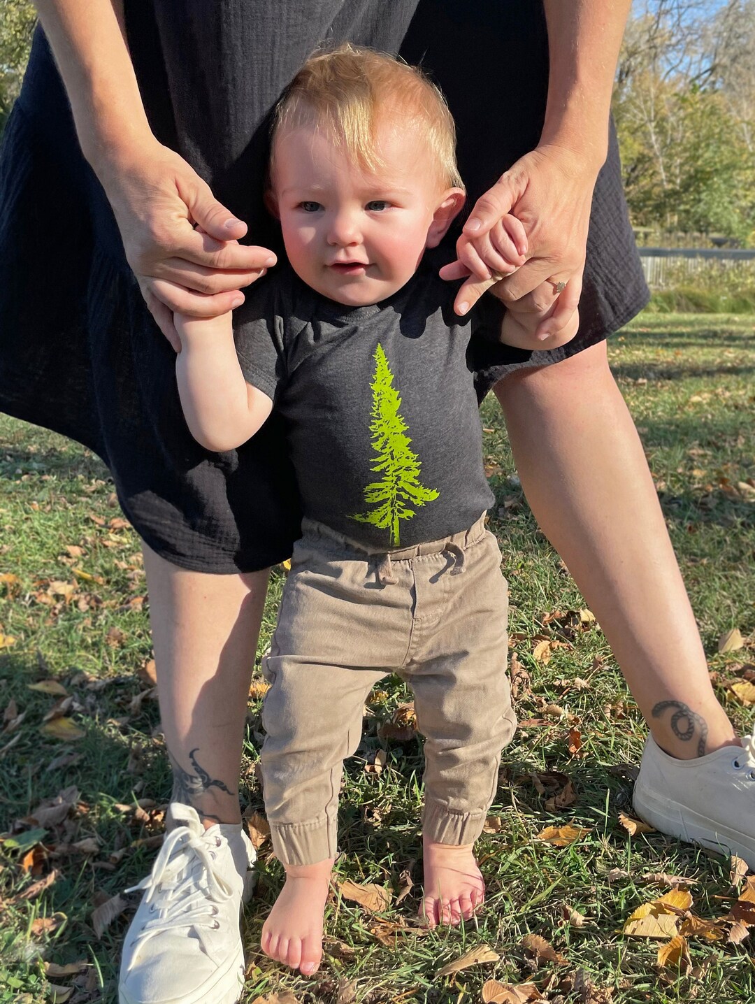 Pine Tree Baby One Piece: Hand Screen Printed Gray Bodysuit, Baby ...