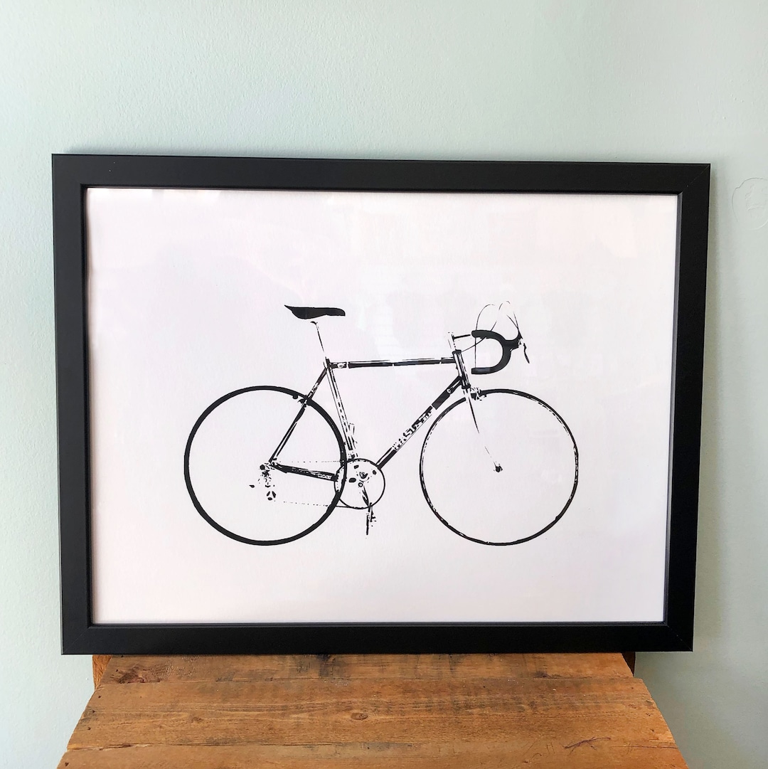 Black and White Bicycle Screen Print, 12x16 Inch Cyclist Gift, Road ...