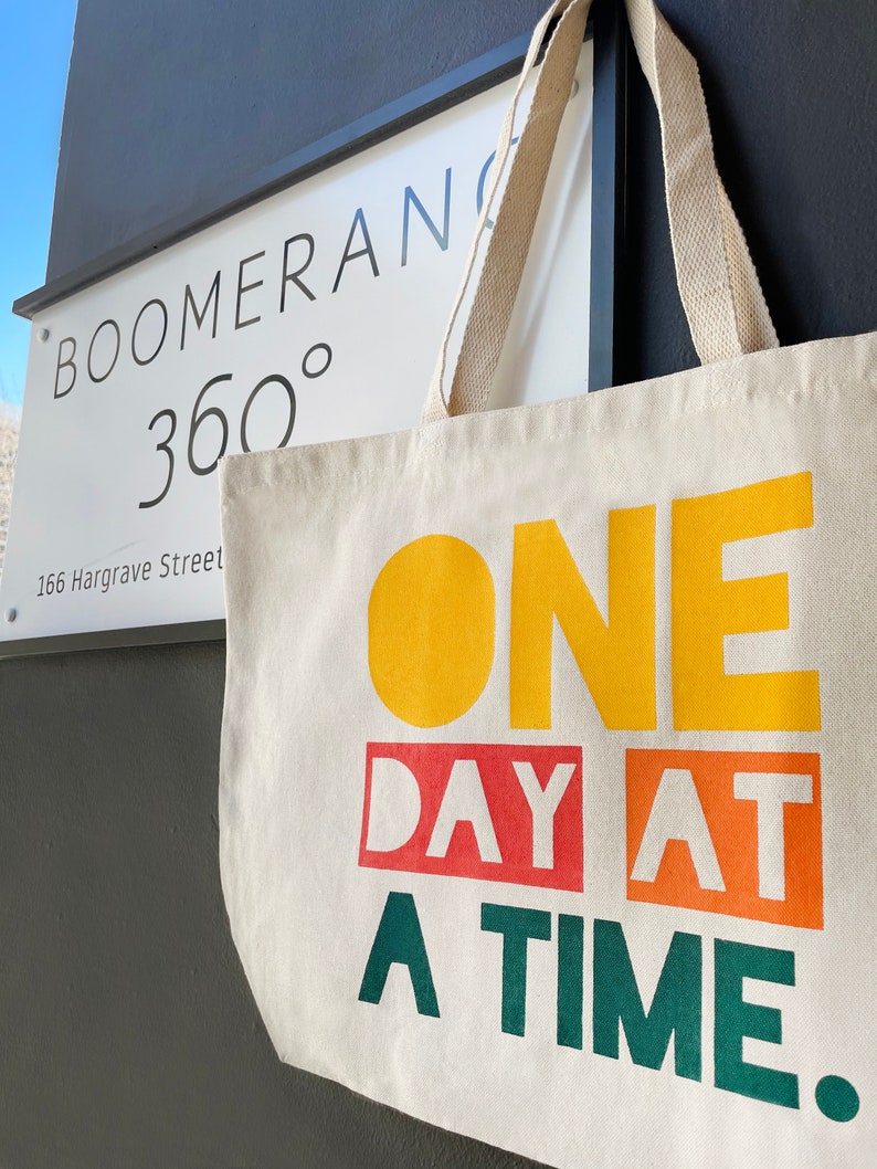 One Day at A Time Tote Bag, Jumbo Market Bag, Beach Bag, Quote, Natural ...