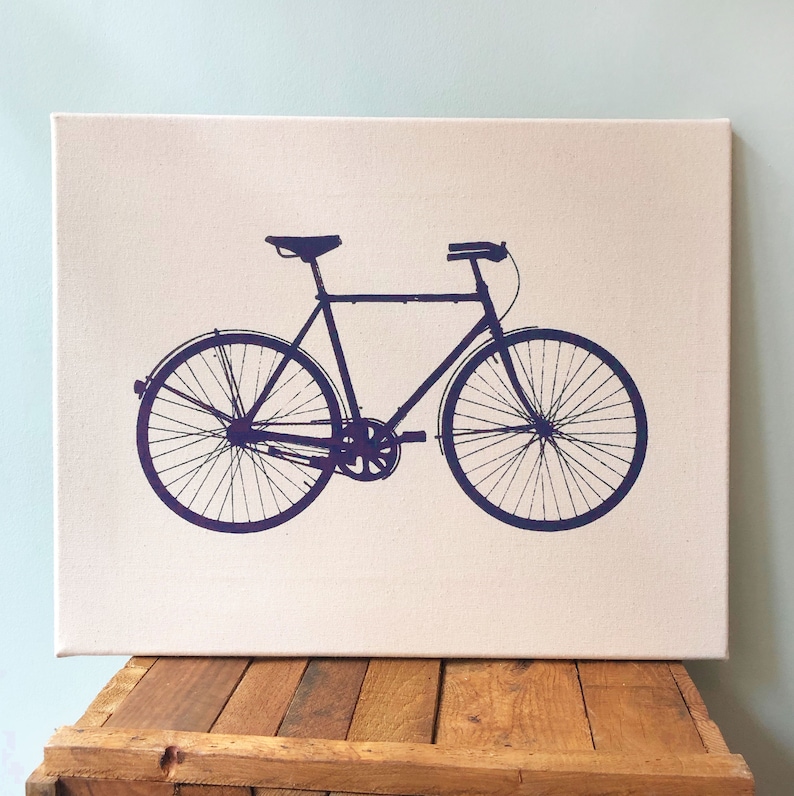 Bike Print, 20 X 16 Inch, Bicycle Screen Print, Wall Art, Raw Canvas ...