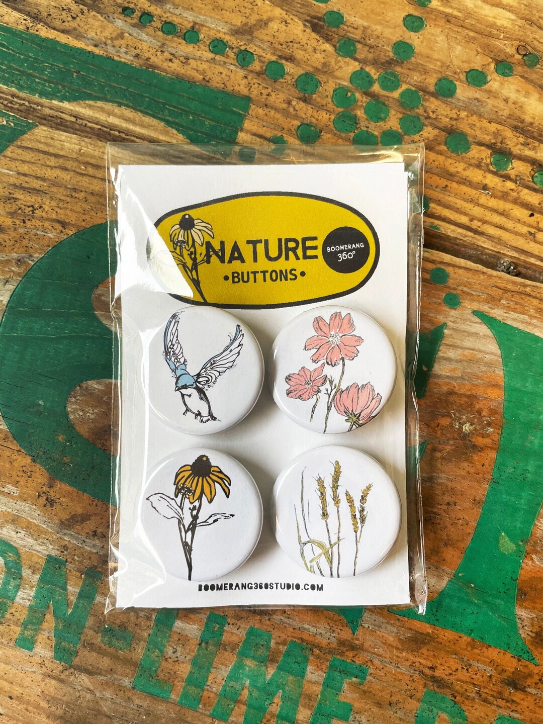 Nature Buttons, Set of 4, Pinback Buttons, Blue Bird, Daisy, Wheat ...